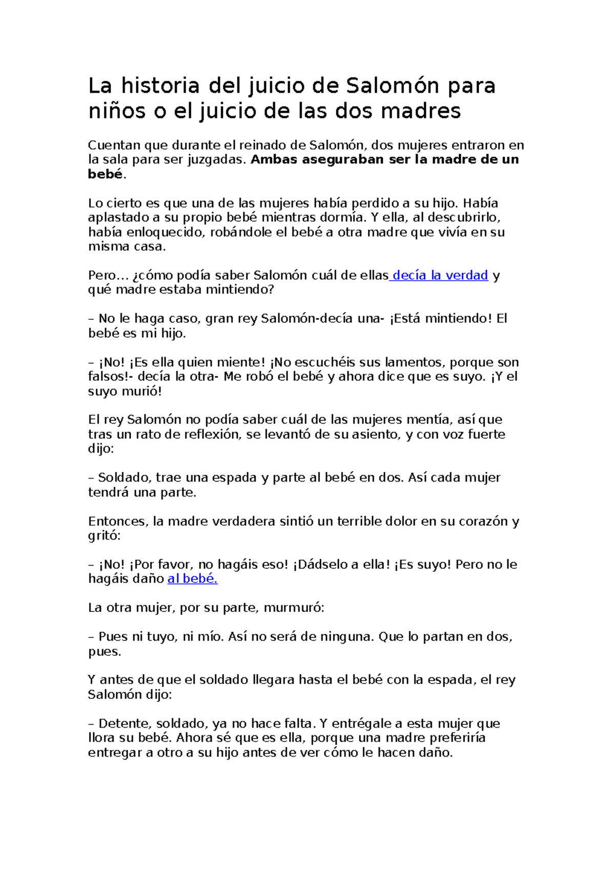 6) Leyenda DEL REY Salomon - La historia del juicio de Salomón para niños o el juicio de las dos ...