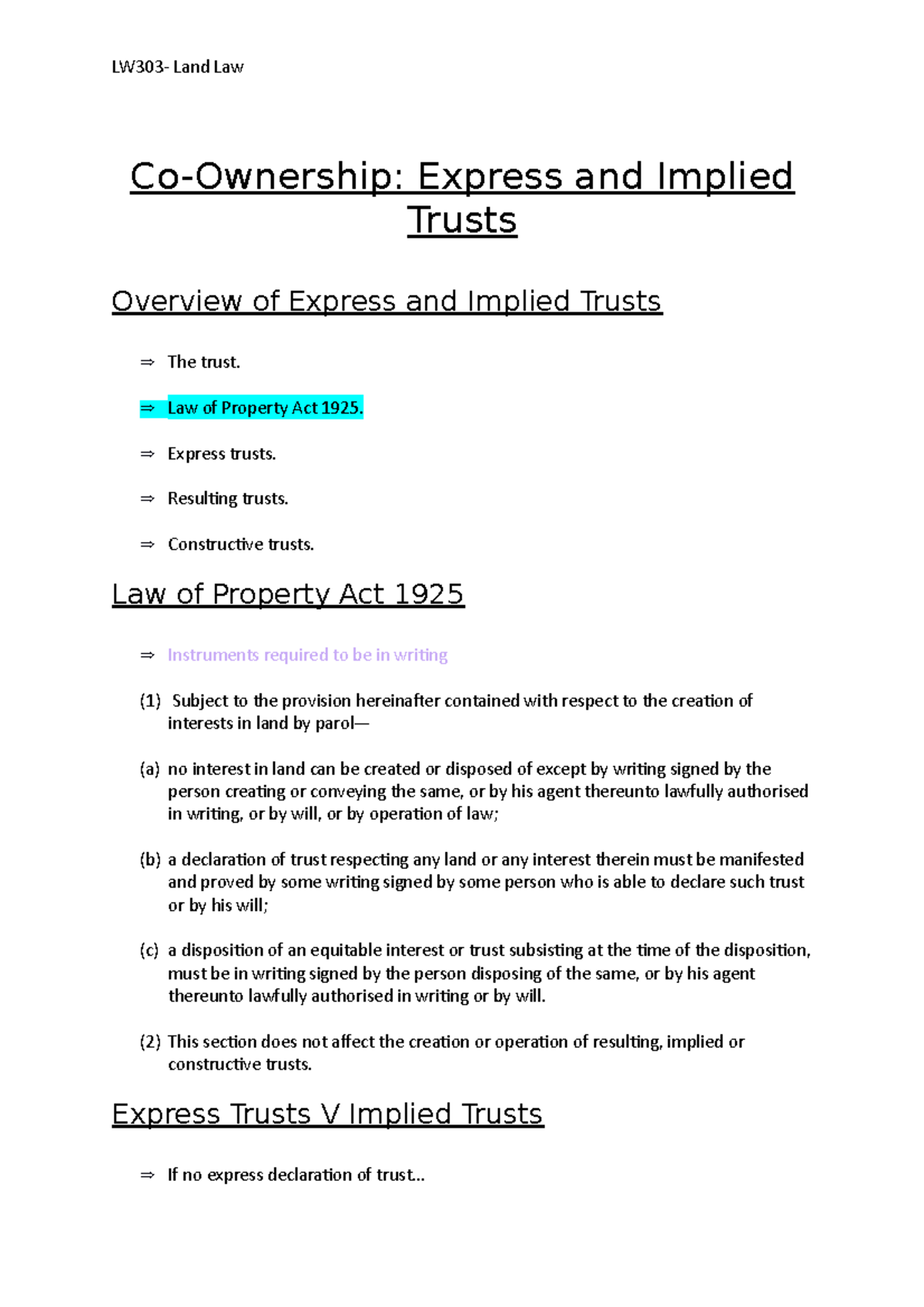 Co ownership- express and implied trusts - Co-Ownership: Express and ...