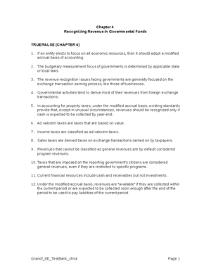 Governmental Accounting Chapter 5 Test Bank - Chapter 5 Recognizing ...