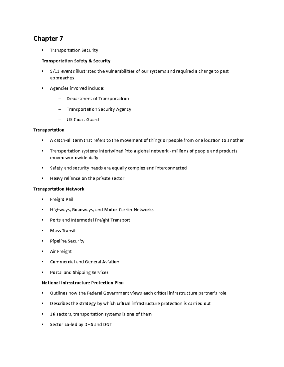 Chapter 7 - Erik Noe - Chapter 7 Transportation Security Transportation ...
