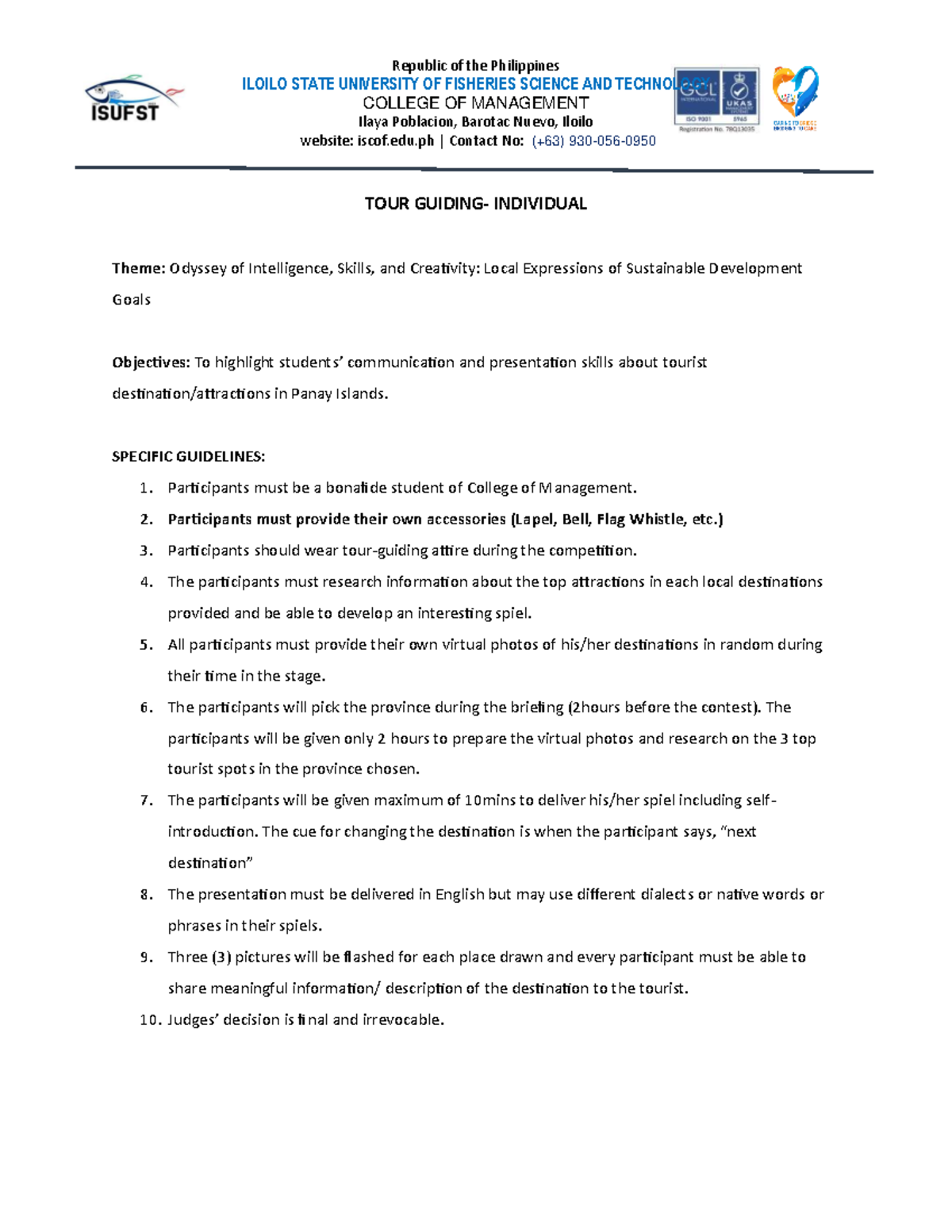 TOUR Guiding guidelines - Republic of the Philippines ILOILO STATE ...
