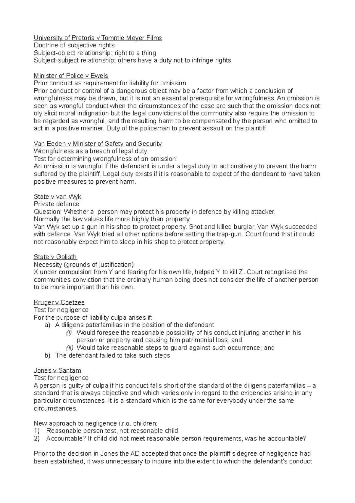 short summary of prescribed cases - University of Pretoria v Tommie ...