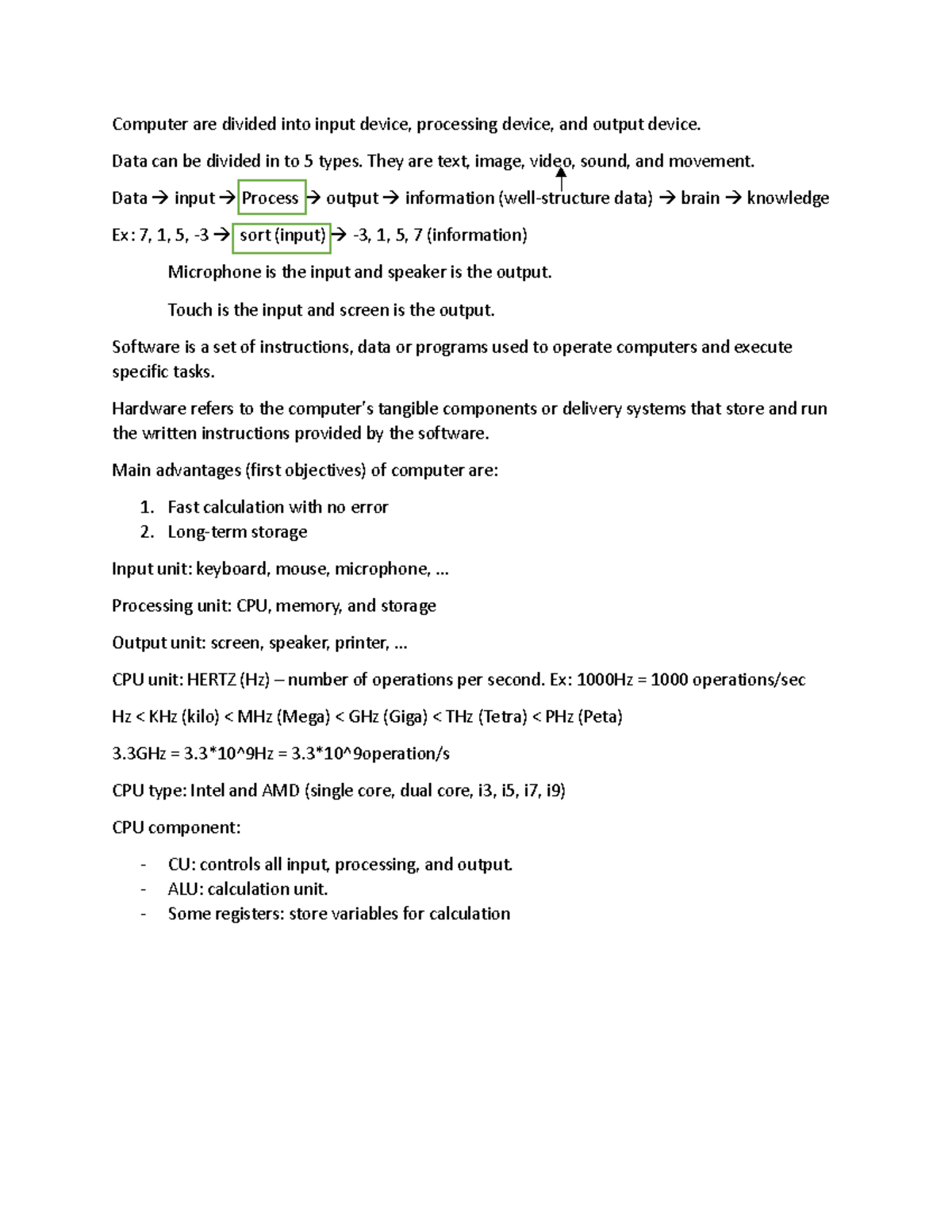 Introduction to Computer Science - Computer are divided into input ...