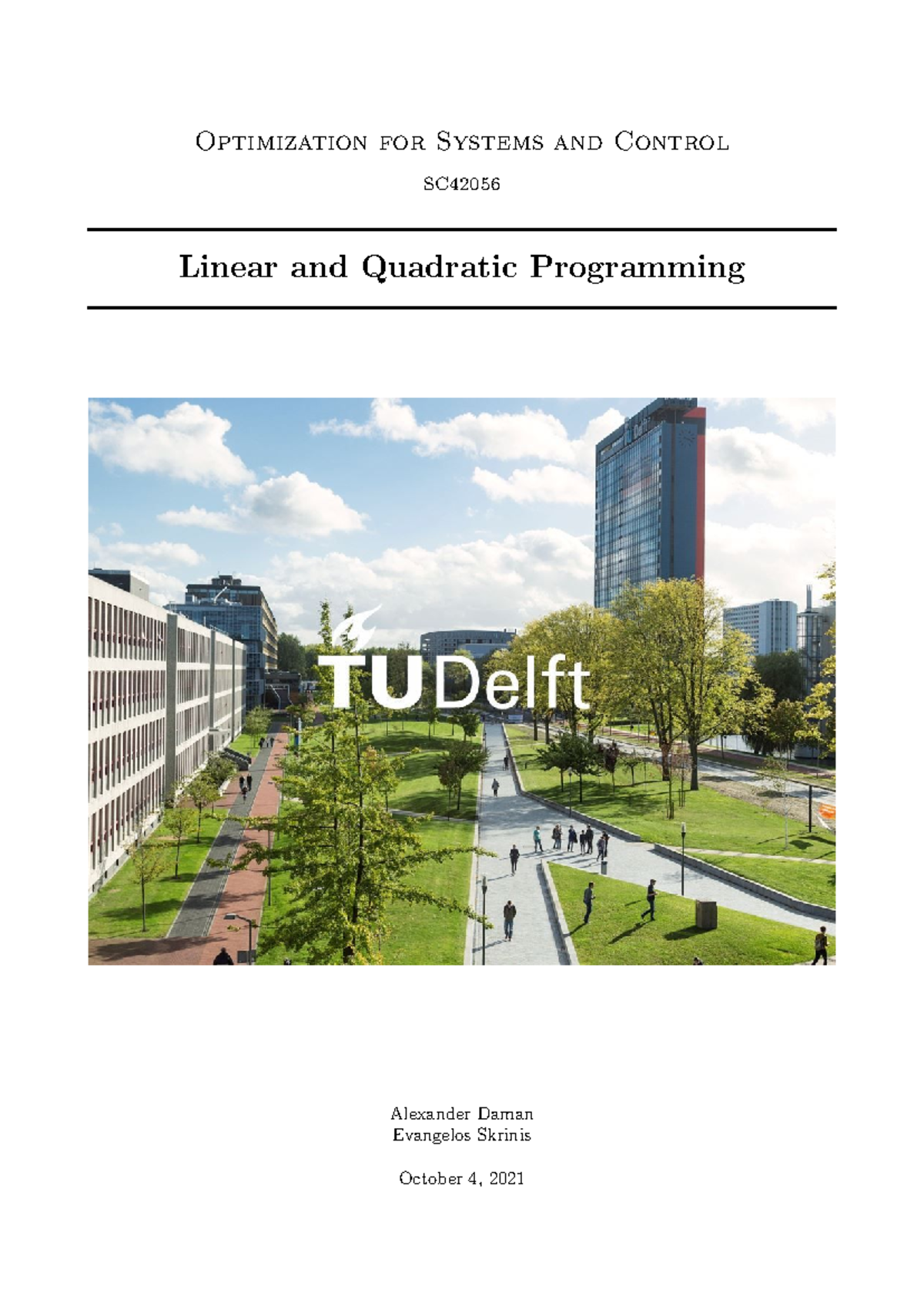 Optimization Linear Programming - Optimization for Systems and Control SC Linear and Quadratic ...