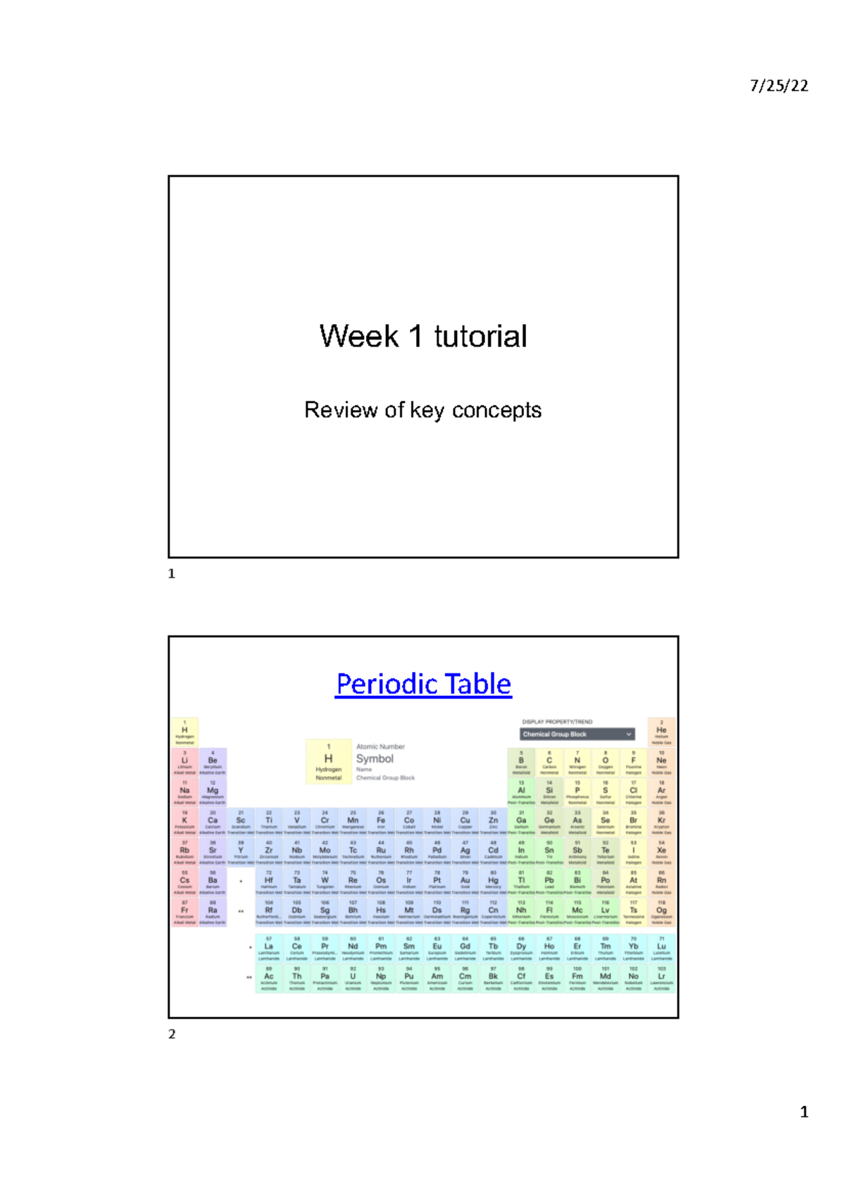 BIOL214 Tutorial 1 wk1 - Week 1 tutorial Review of key concepts 1 ...