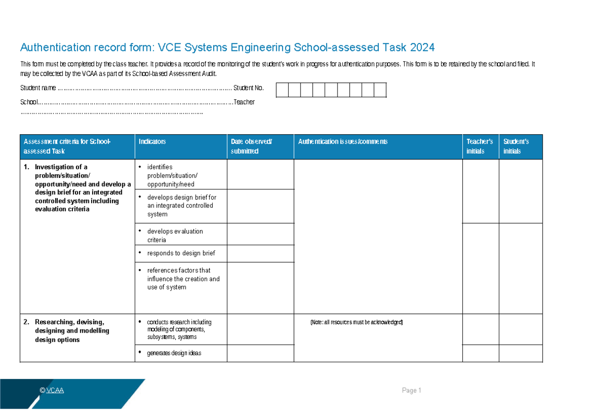 2024 Systems Engineering Authentication Form - Authentication record ...