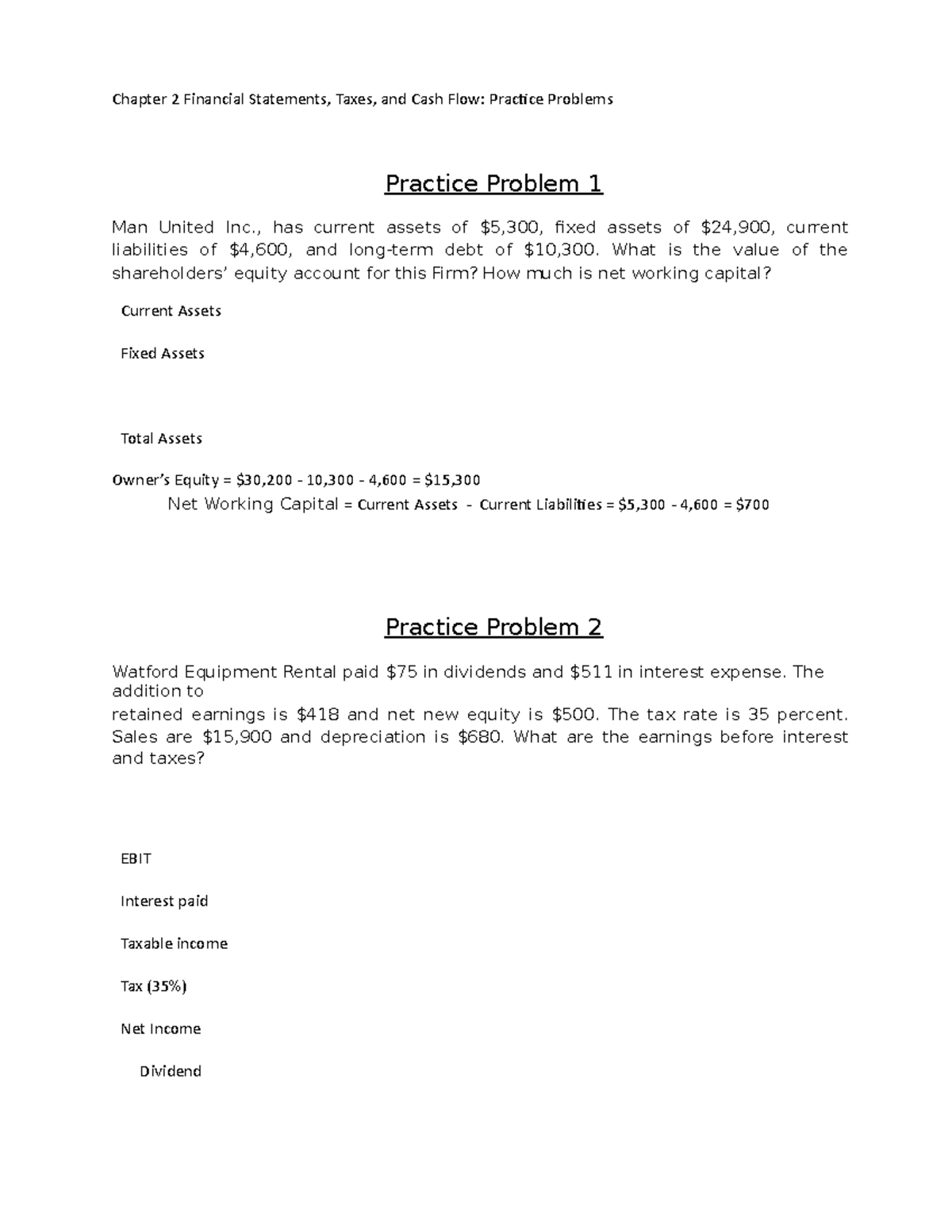 Financial Statements Practice Problems - Studocu