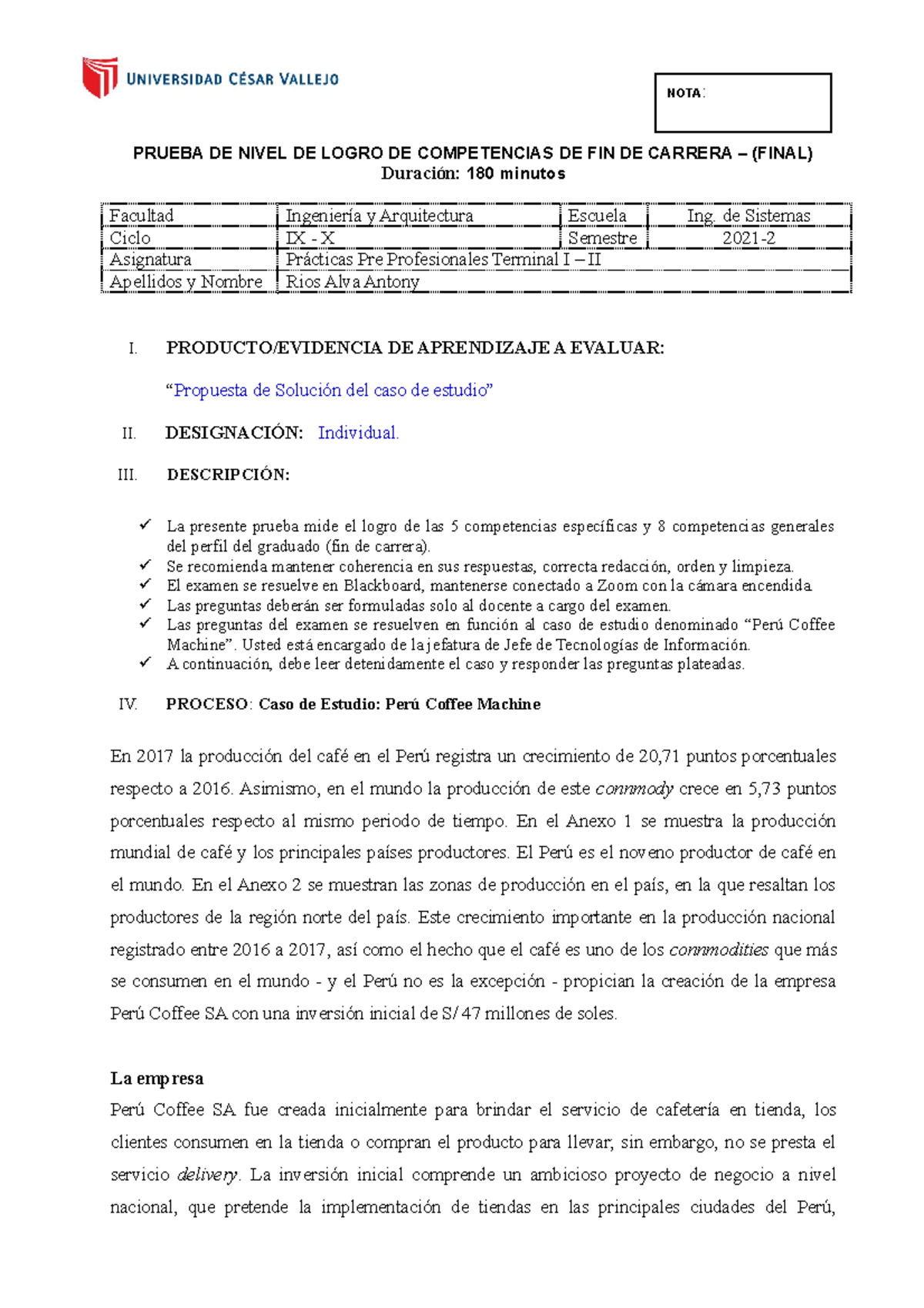 Examen de prueba de logro PLC IV Nivel (Salida) - PRUEBA DE NIVEL DE LOGRO DE COMPETENCIAS DE ...