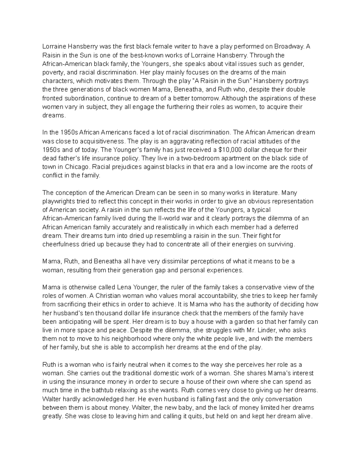 Dreams Of African American Women In A Raisin In The Sun By Lorraine ...