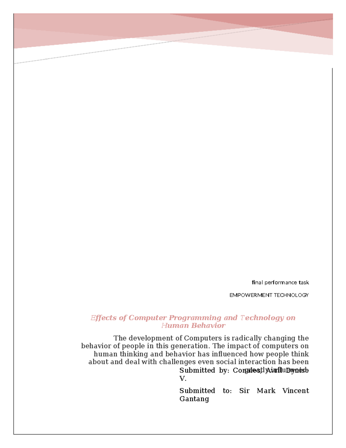 Effects of Computer Programming and Technology on Human Behavior ...