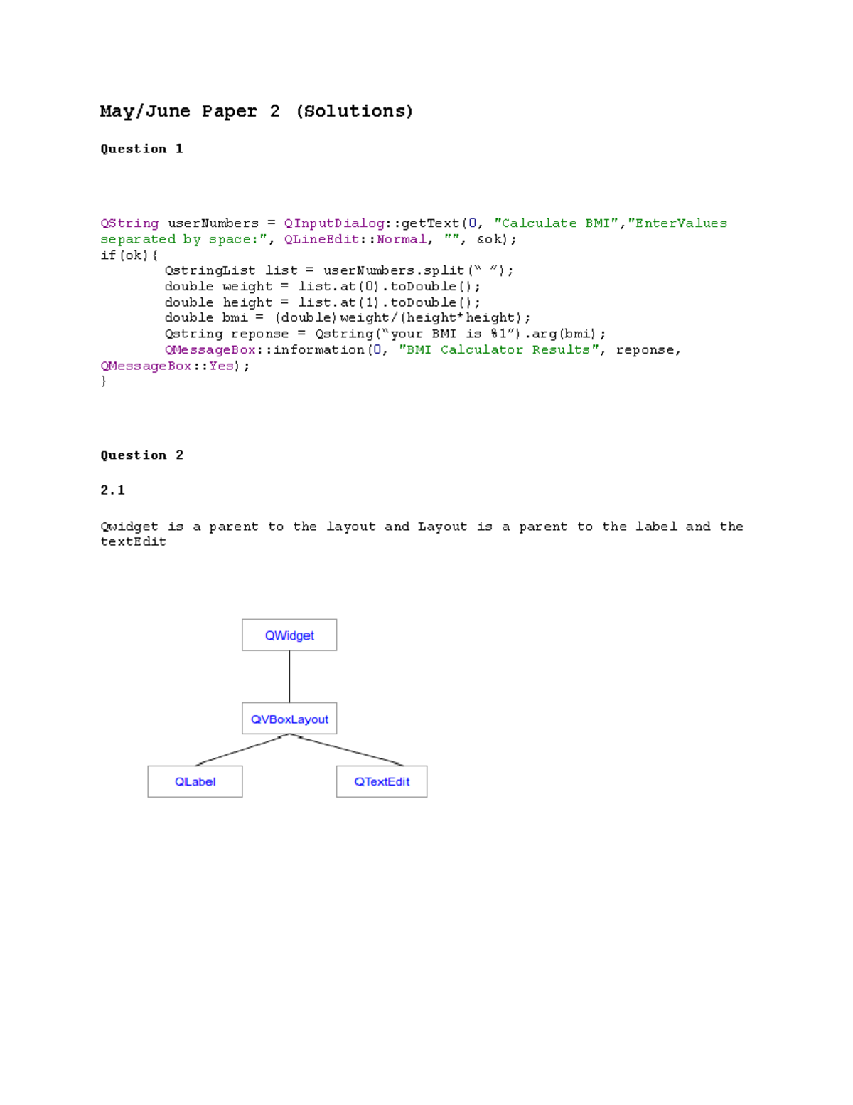 May june p2 solutions - May/June Paper 2 (Solutions) Question 1 QString ...