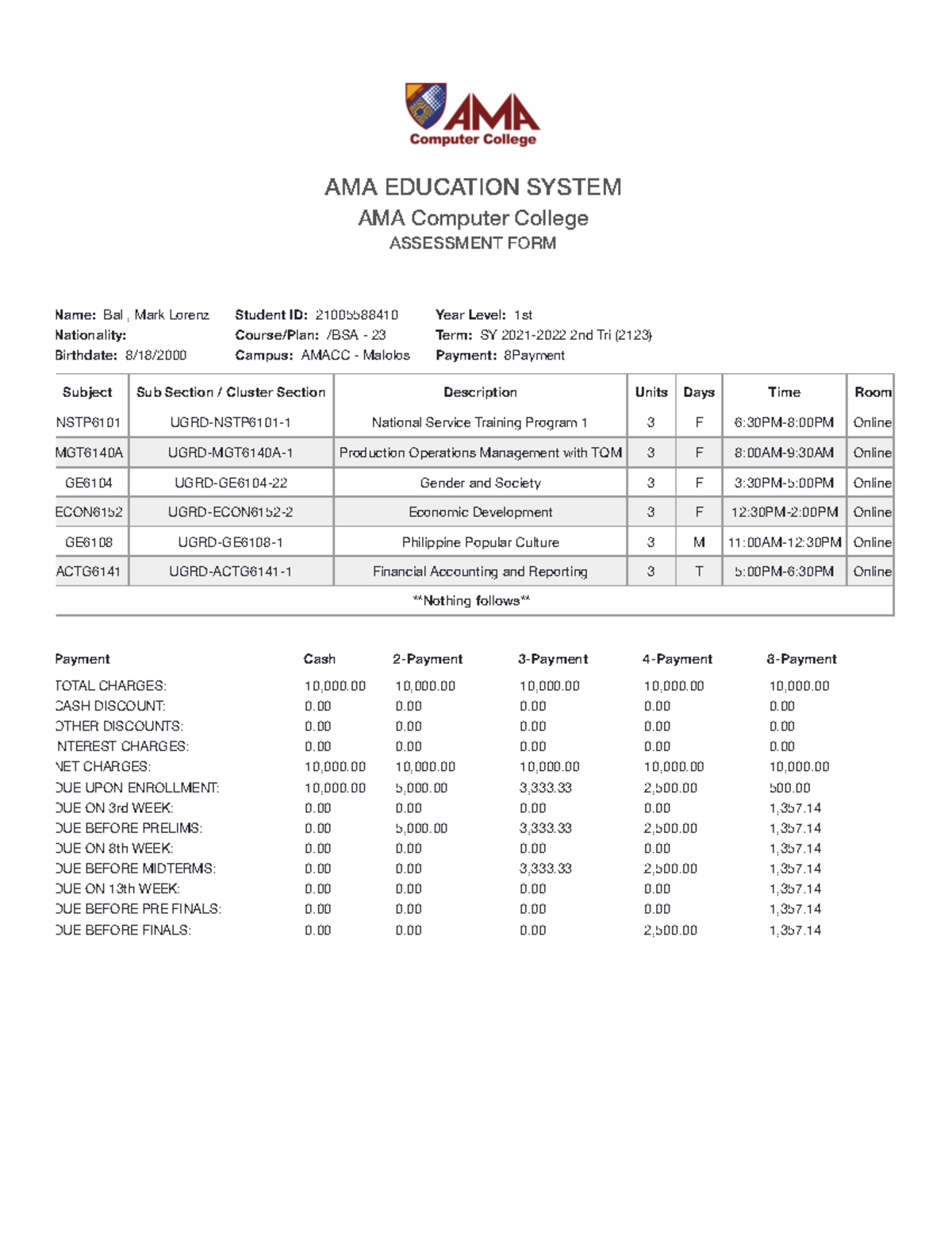 Student Assesment English - AMA EDUCATION SYSTEM AMA Computer College ...