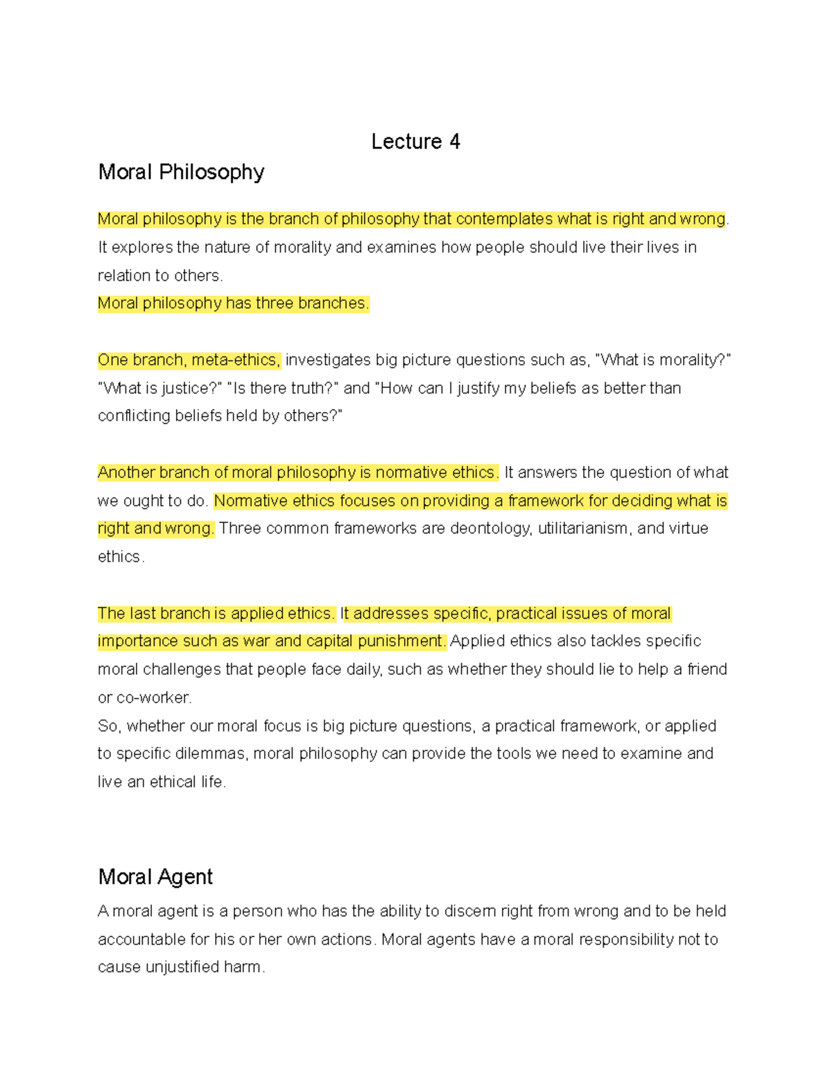 Lecture 4 - Collected Note - Lecture 4 Moral Philosophy Moral ...