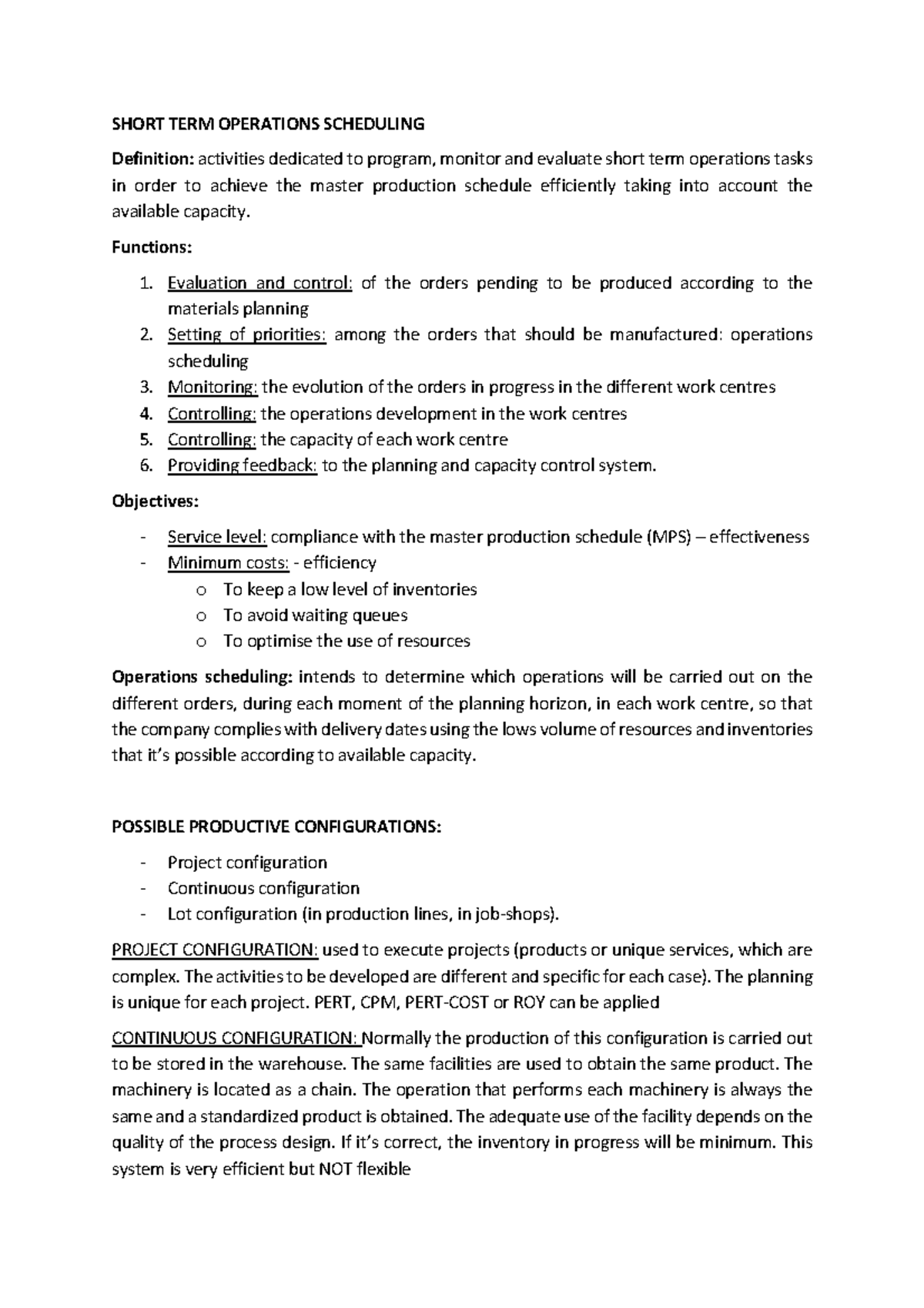 TOPIC 5 - SHORT TERM OPERATIONS SCHEDULING - SHORT TERM OPERATIONS ...