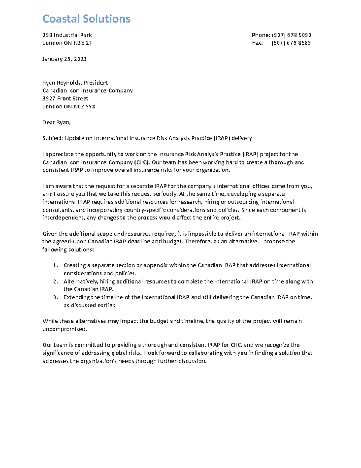 Indirect Letter Final - Coastal Solutions 29B Industrial Park Phone ...