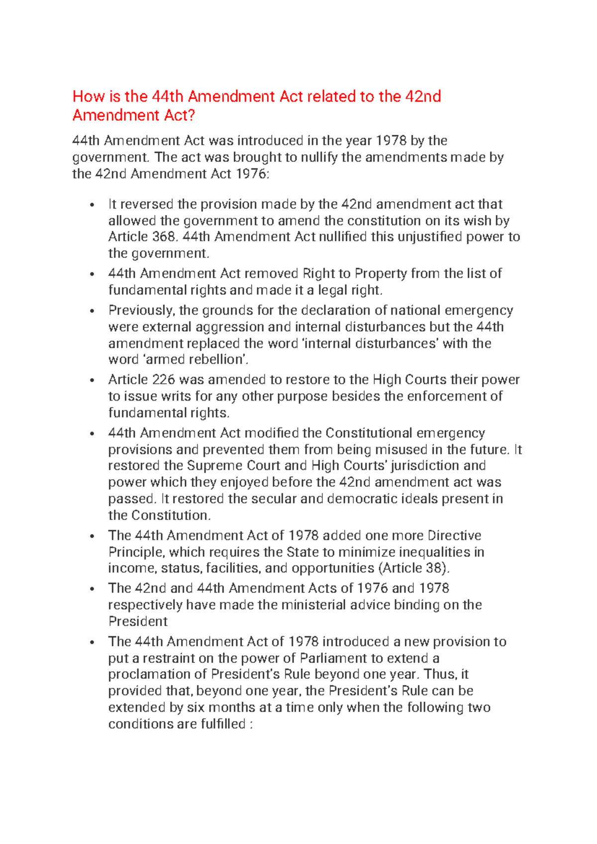 44th Amendment Act related to the 42nd Amendment Act - How is the 44th ...