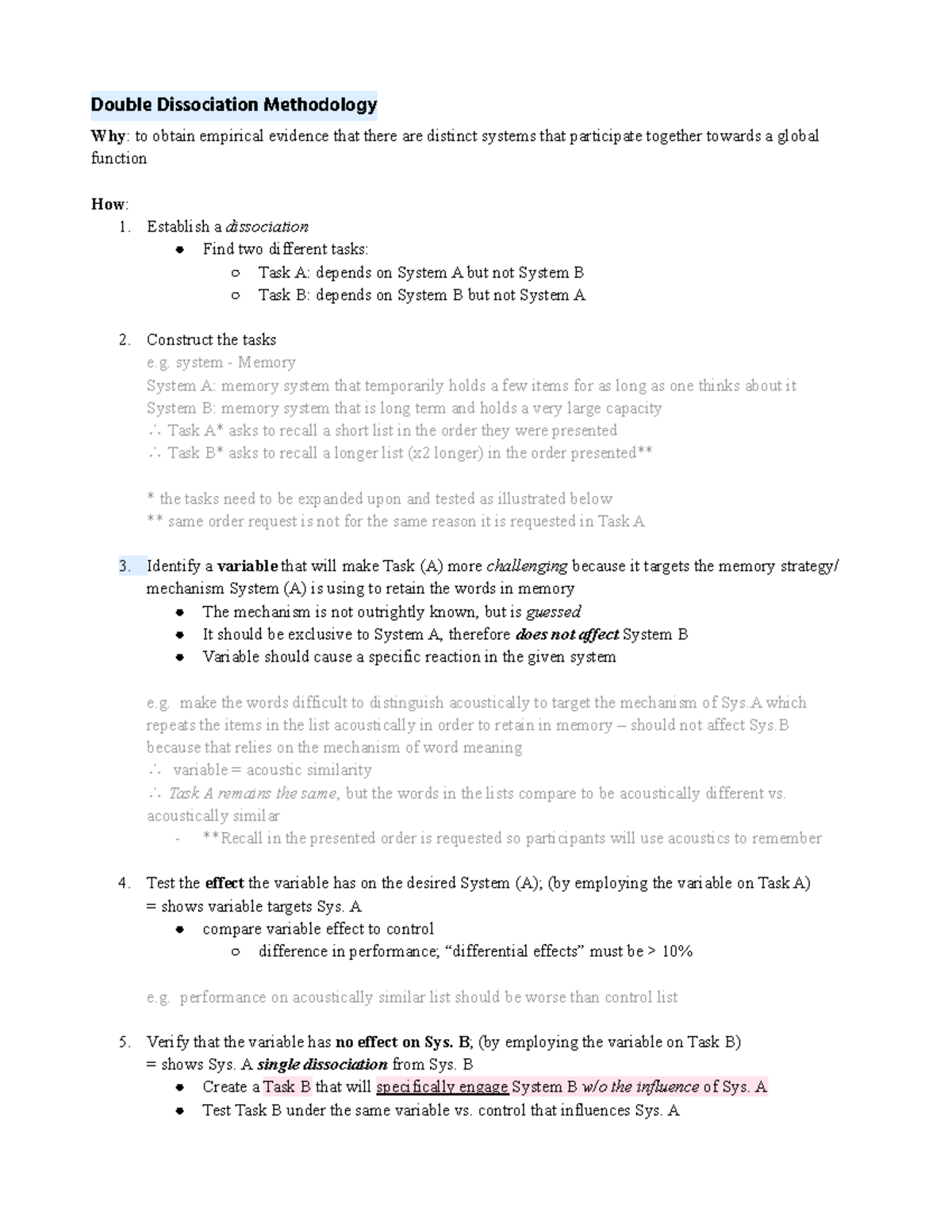 PSYC 351A Double Dissociation Methodology - Double Dissociation ...