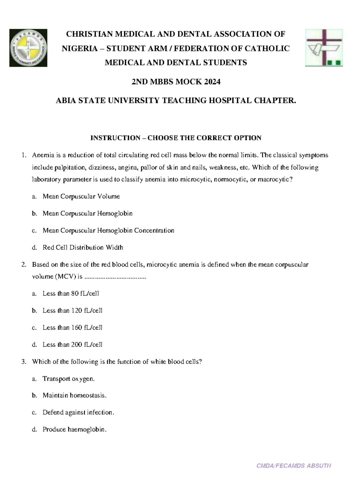 2nd MBBS mock Physiology dept (OBJ) - CHRISTIAN MEDICAL AND DENTAL ...