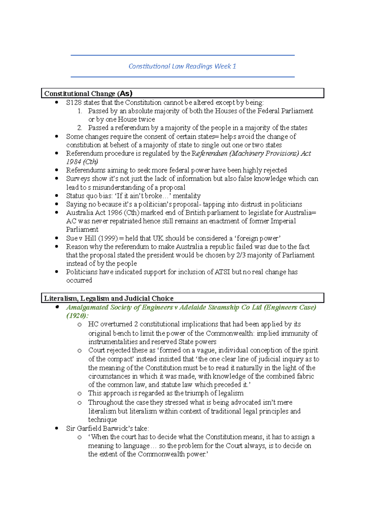 Constitutional Law Notes Week 1 - Constitutional Law Readings Week 1 ...