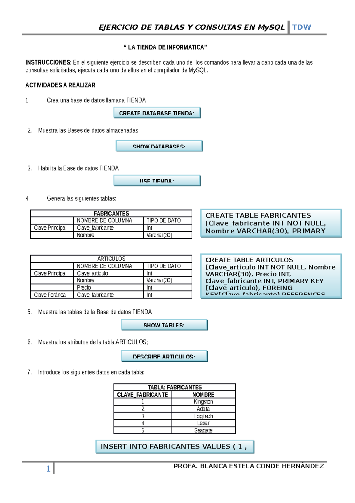Ejercicio SQL Tienda Informatica - EJERCICIO DE TABLAS Y CONSULTAS EN ...
