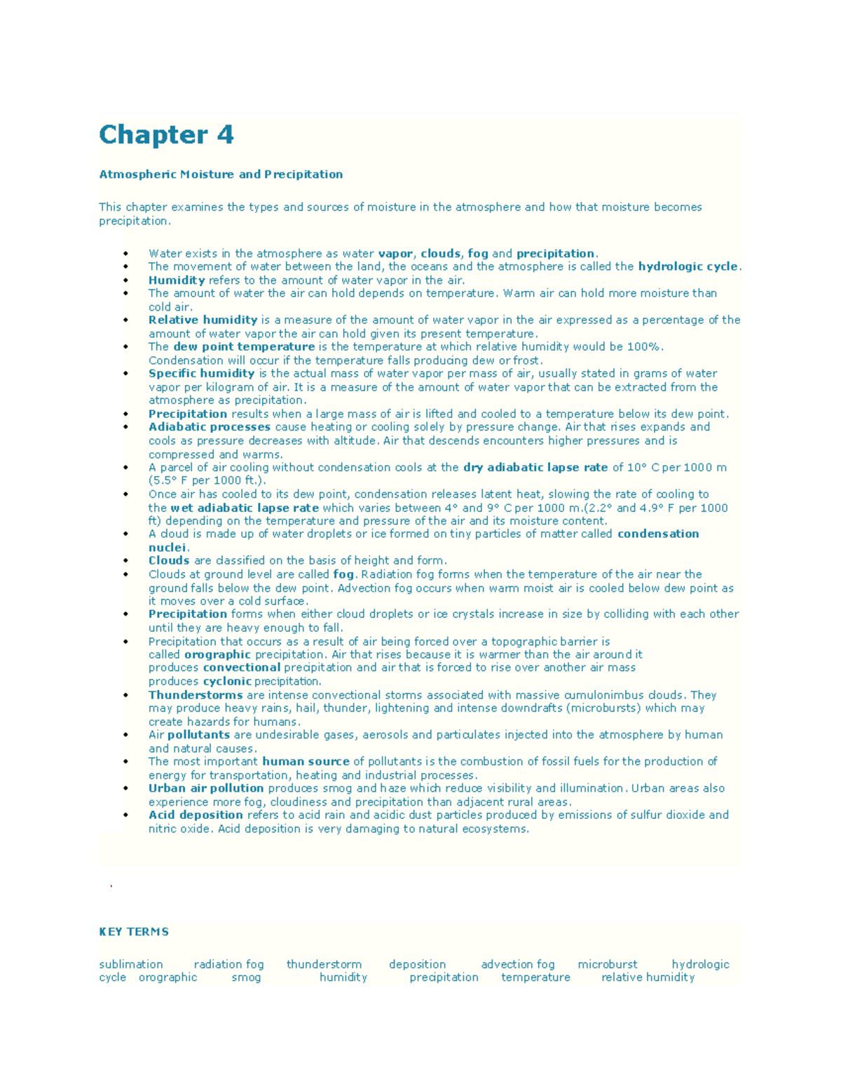 Chapter 4 Atmospheric Moisture - Water exists in the atmosphere as ...