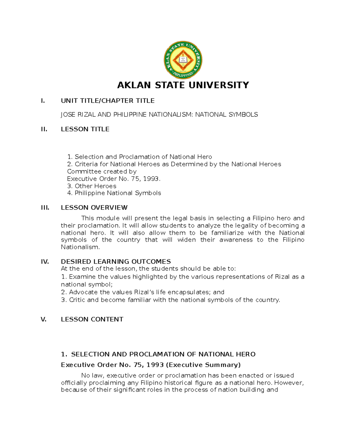 JOSE Rizal AND Philippine Nationalism ( National Symbols) - AKLAN STATE ...