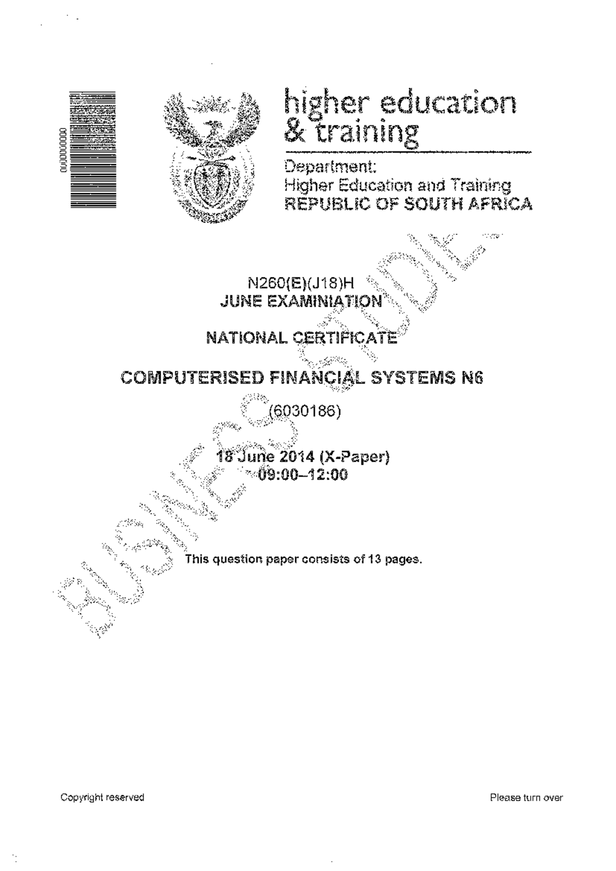 N6 Computerised Financial Systems June 2014 - 4010216 - Studocu