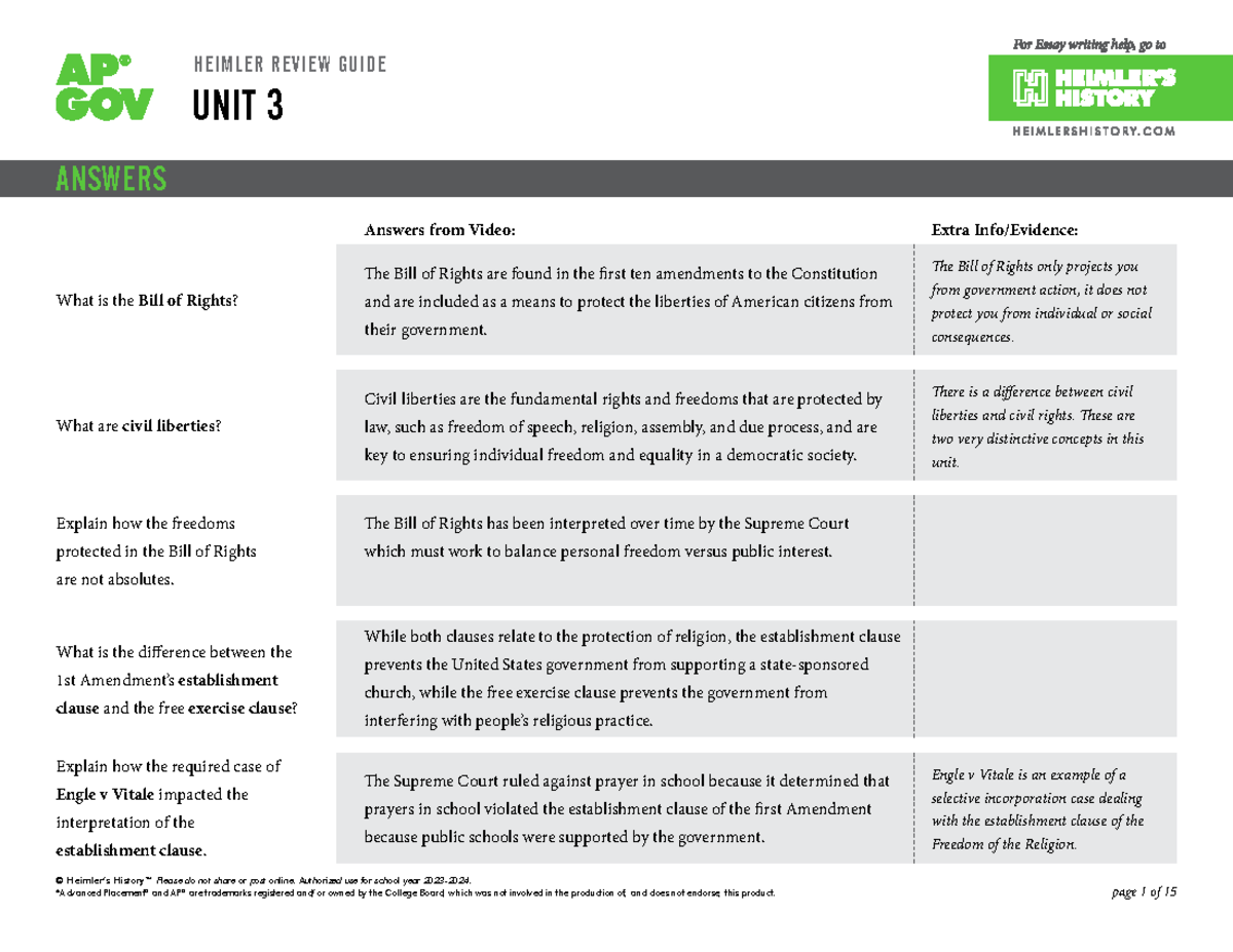 AP GOV HRG Unit 3 Noteguide Answers - ANSWERS UNIT 3 What is the Bill ...