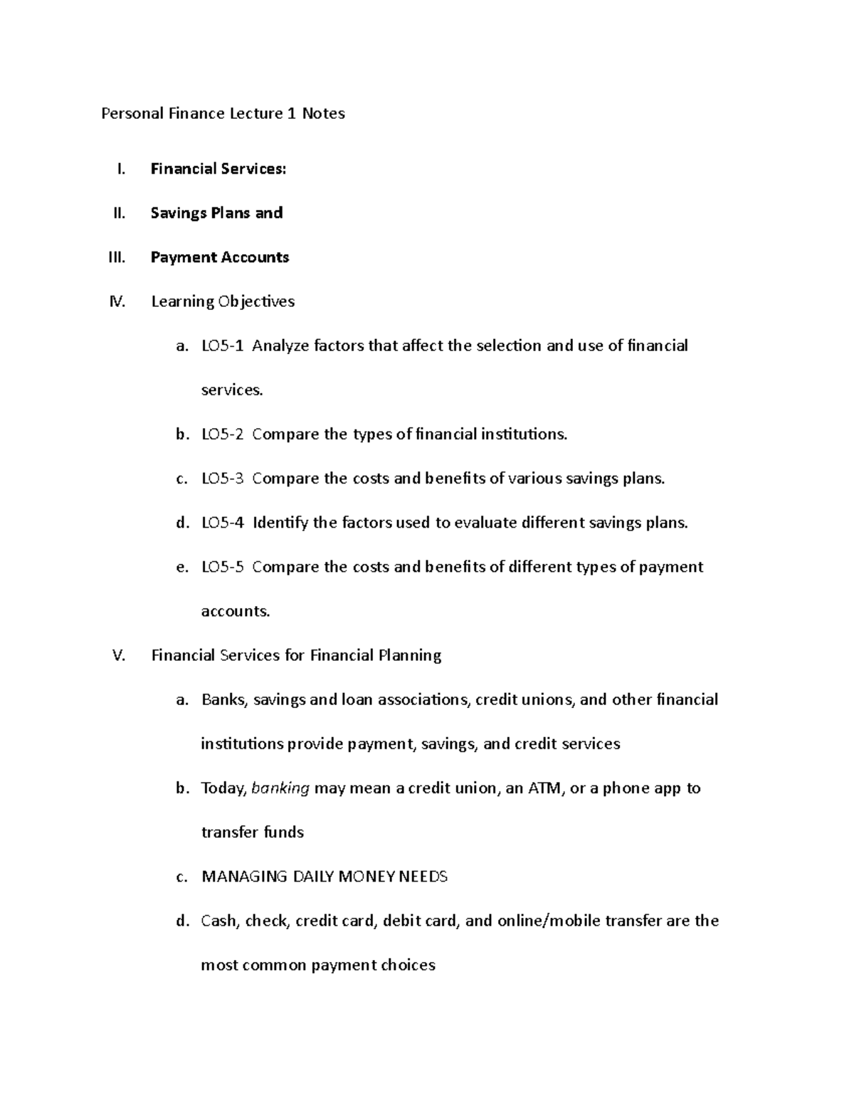 FIN221-Lecture 1 - Lecture notes 1 - Personal Finance Lecture 1 Notes I ...