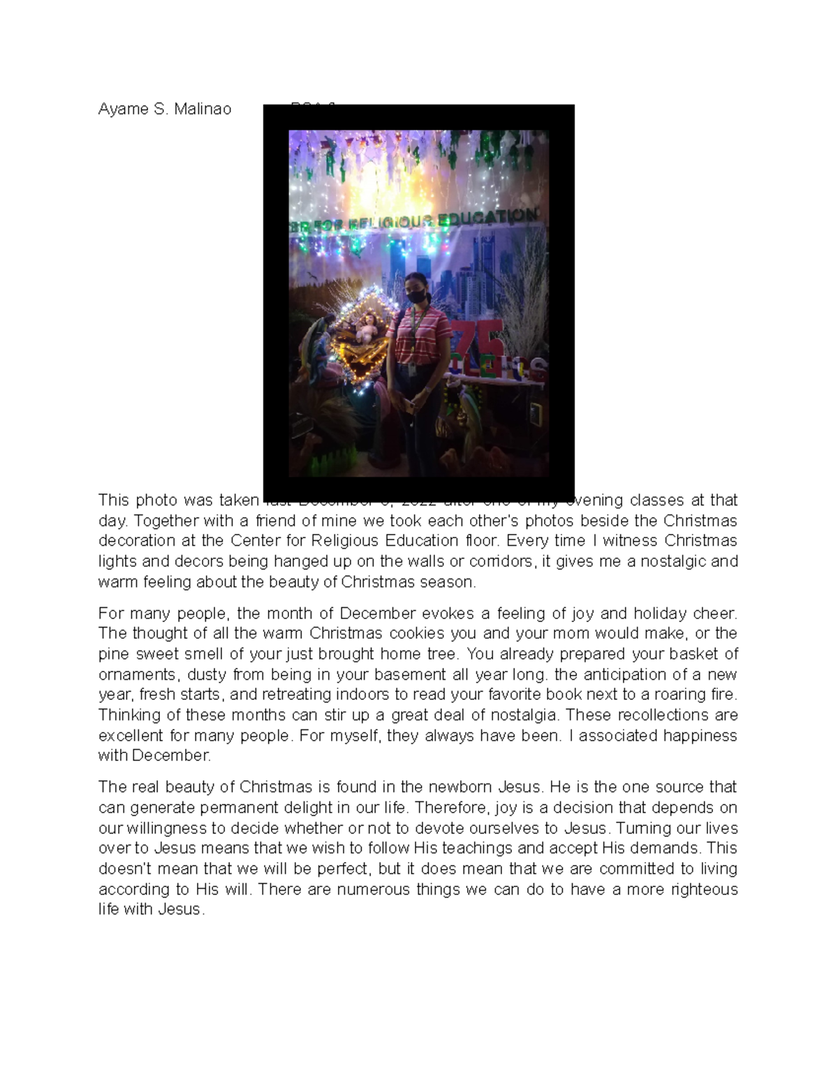 Malinao, Ayame BSA 2 - Assignment - Ayame S. Malinao BSA 2 This photo ...