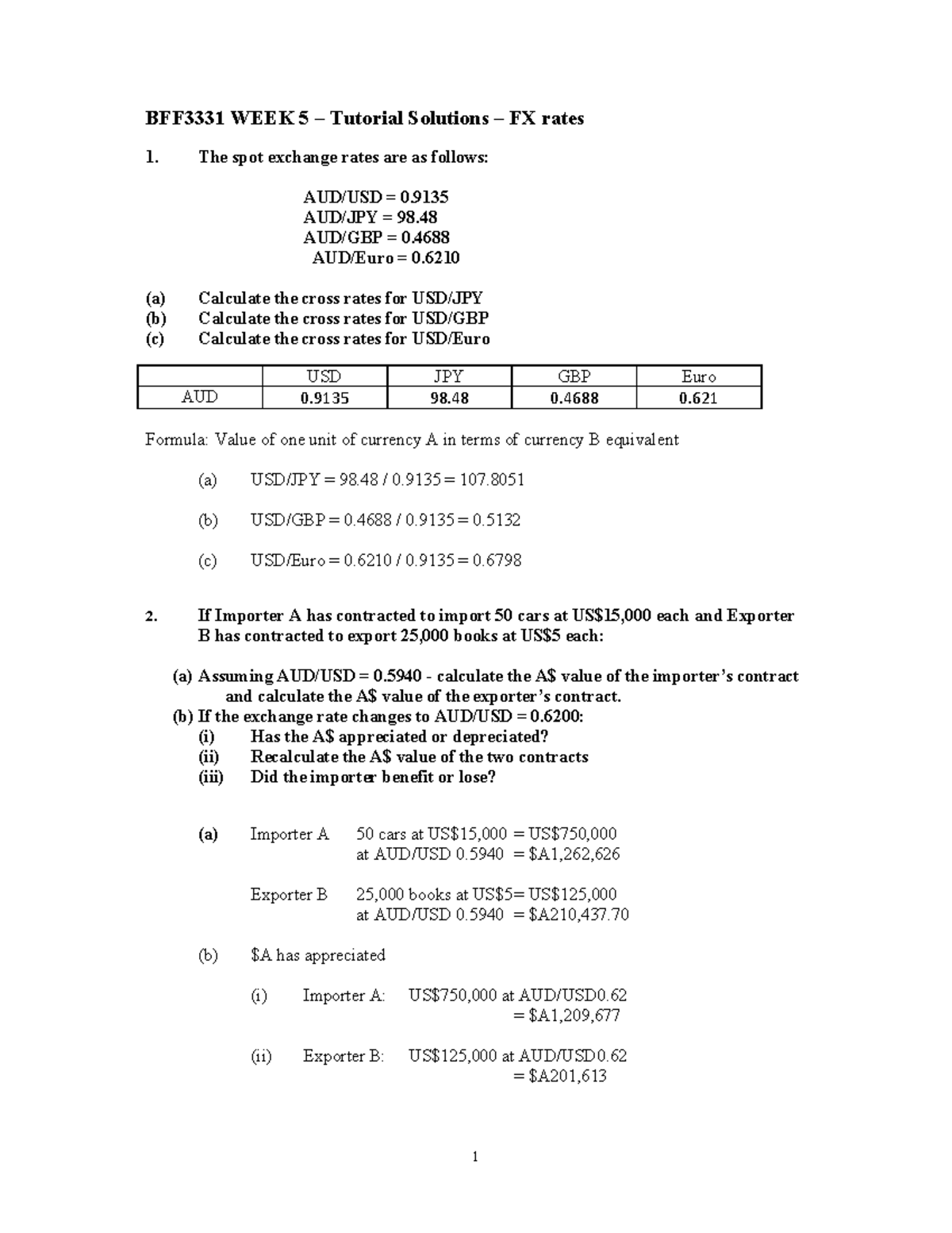 Week 5 tutorial solutions - FX rates - BFF3331 WEEK 5 – Tutorial ...