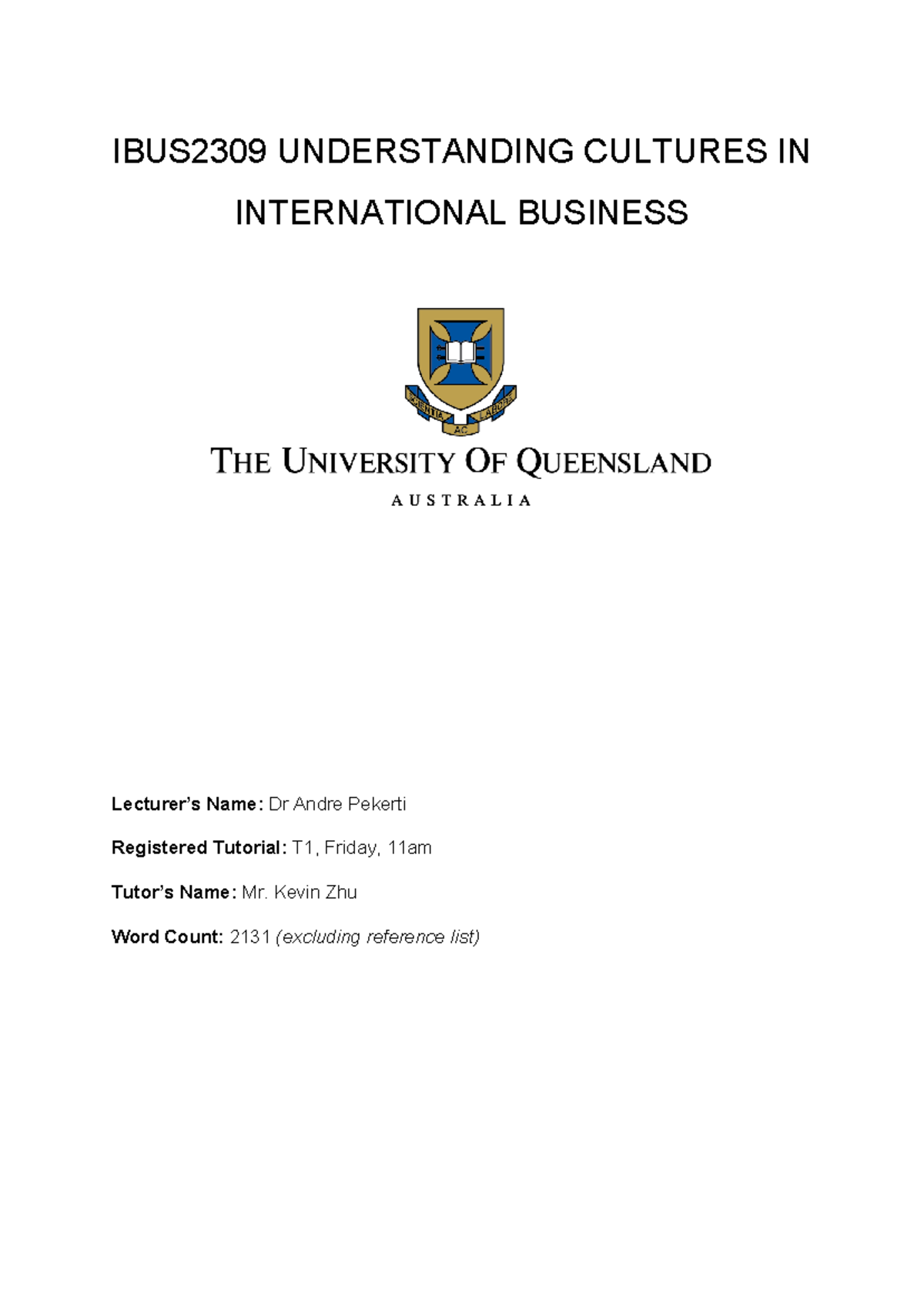 IBUS2309 Individual Assignment [Graded 7- 95/100] - IBUS2309 ...