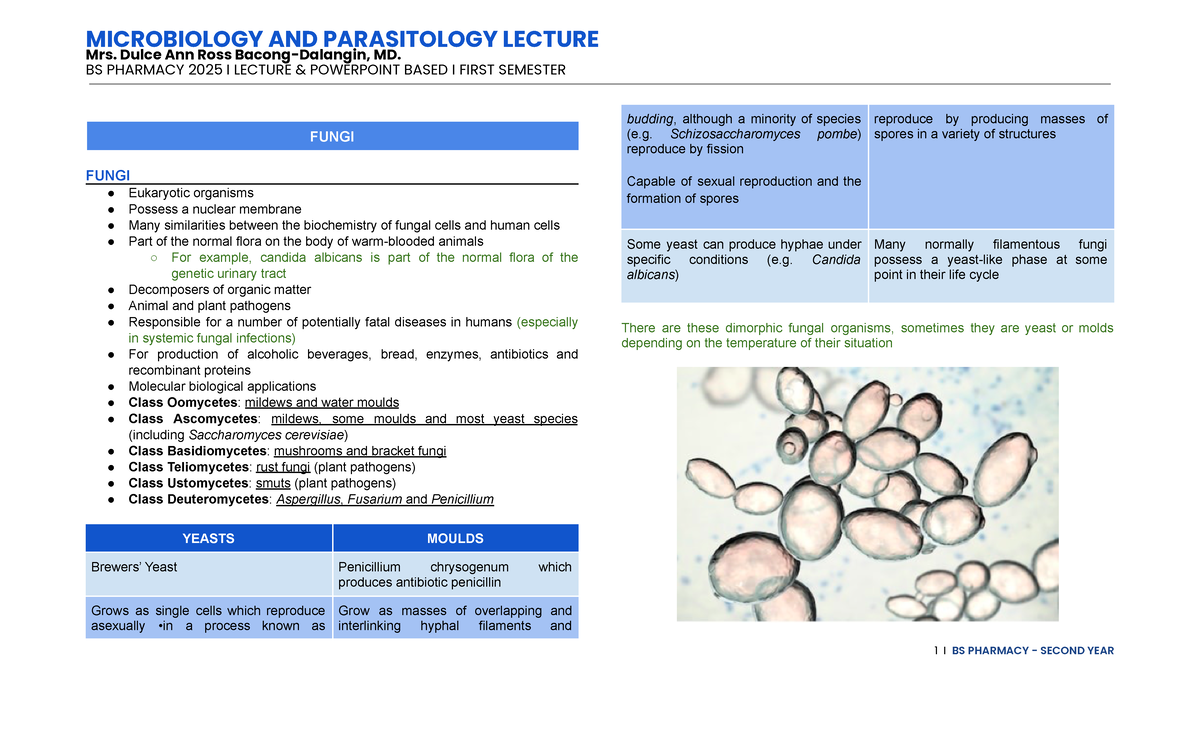 WEEK3- Micropara LEC- Fungi - Mrs. Dulce Ann Ross Bacong-Dalangin, MD ...