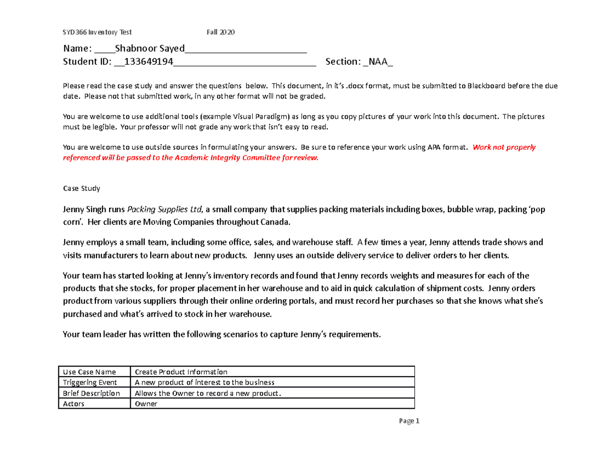 SYD366 Inventory Test - Notes - SYD366 Inventory Test Fall 2020 ...