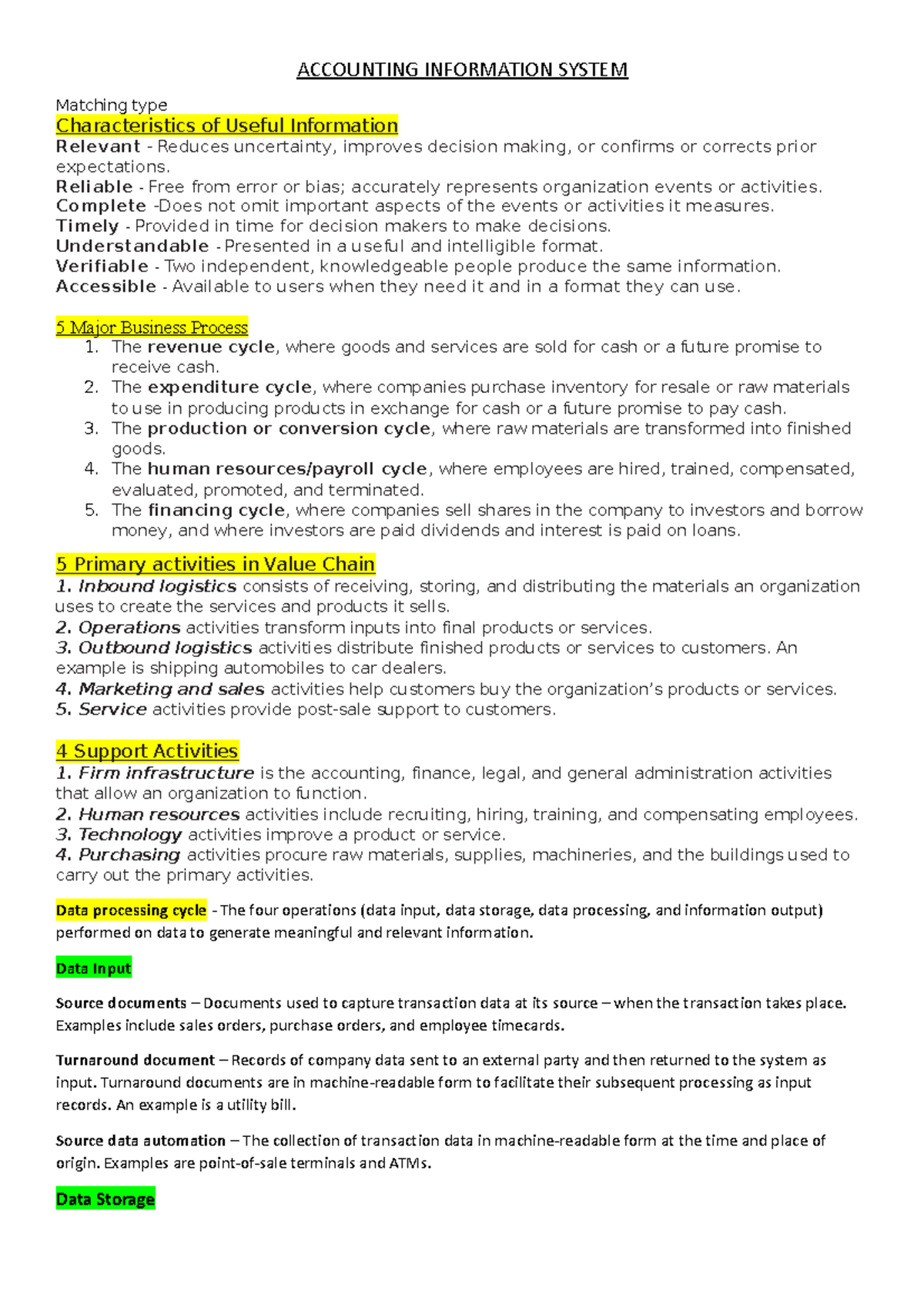 AIS Reviewer - ACCOUNTING INFORMATION SYSTEM Matching type ...