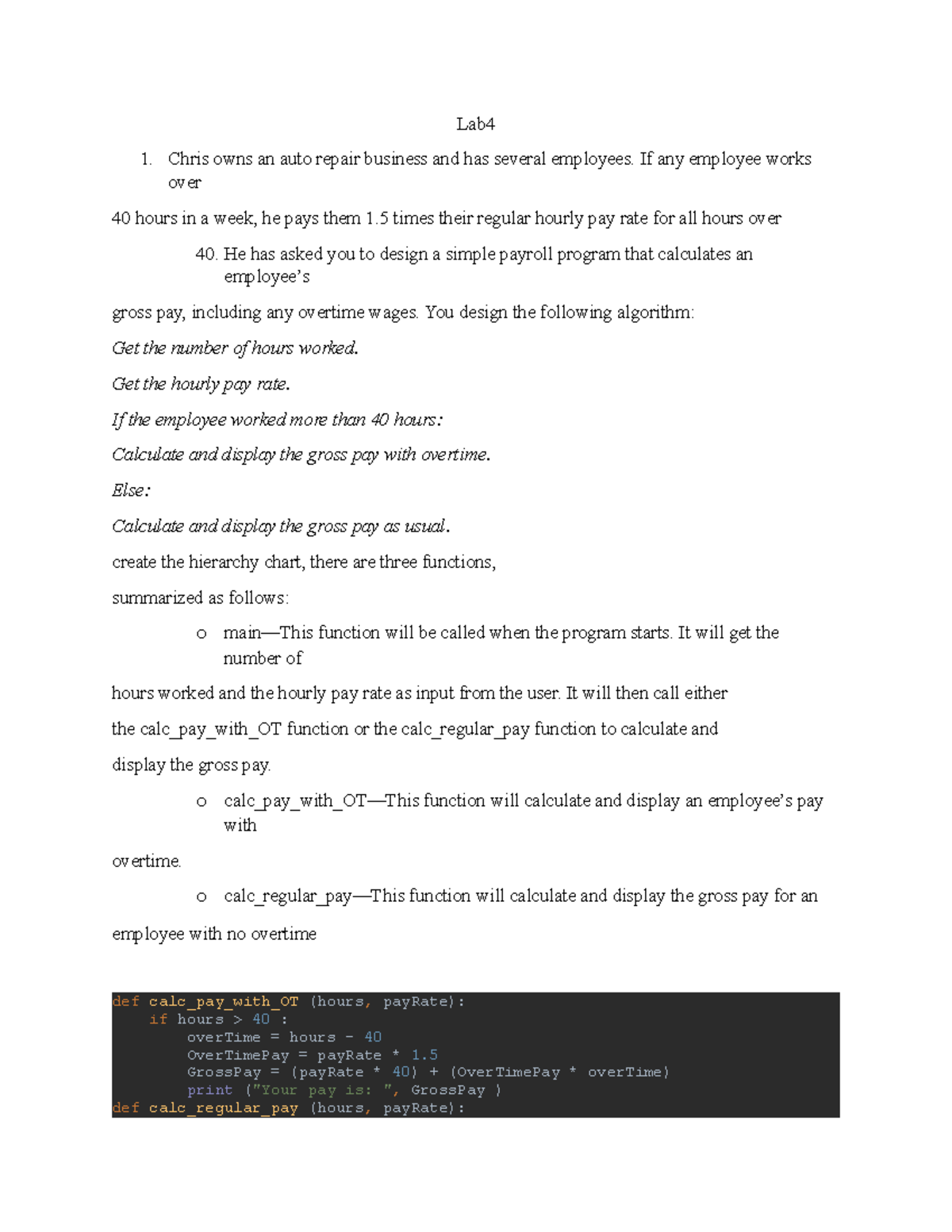 Lab4 Coding Exercises Lab 1 Chris Owns An Auto Repair Business And Has Several Employees 7461