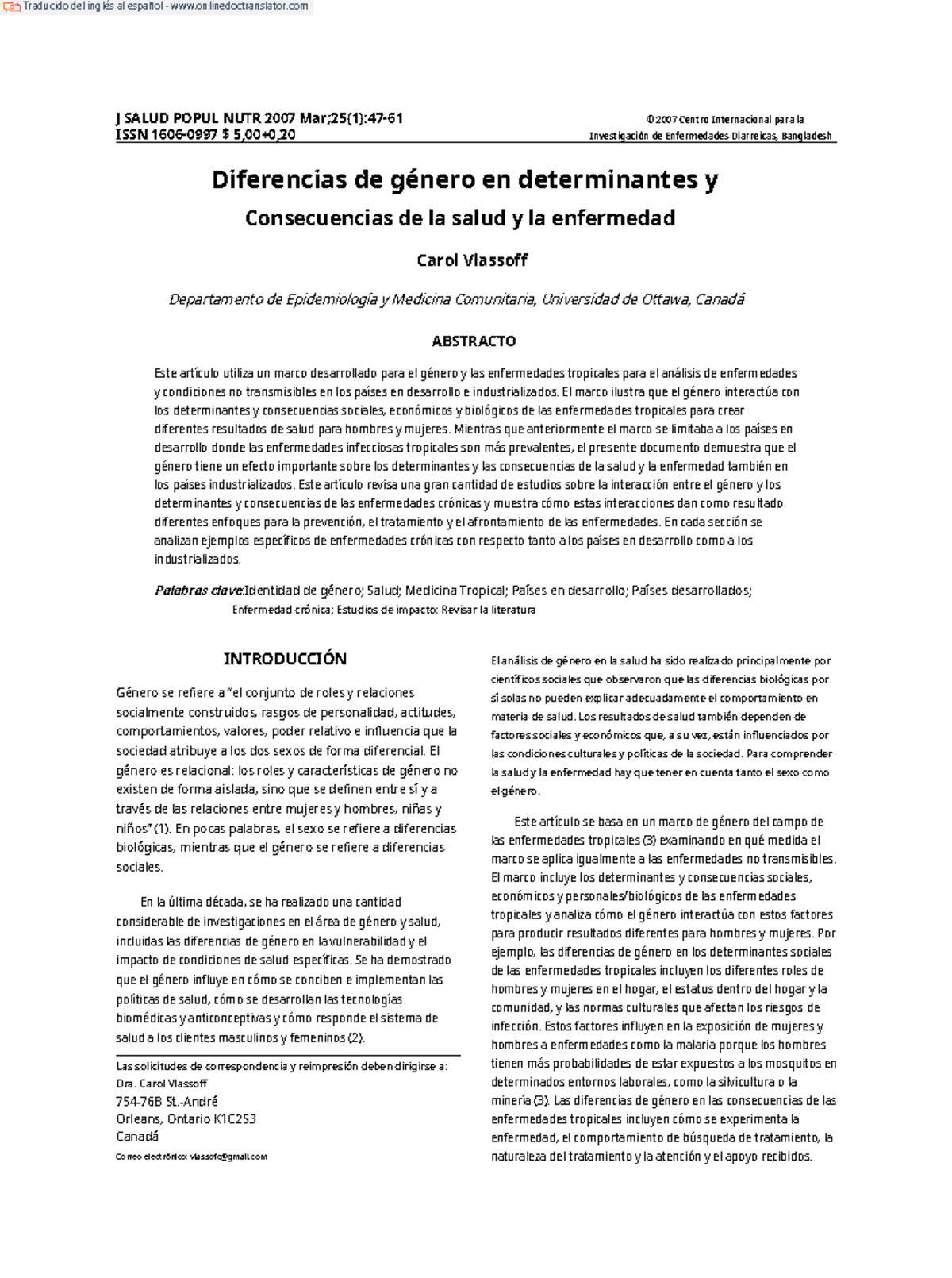 Vlassoff, 2007 - Acerca del género - J SALUD POPUL NUTR 2007 Mar;25(1 ...