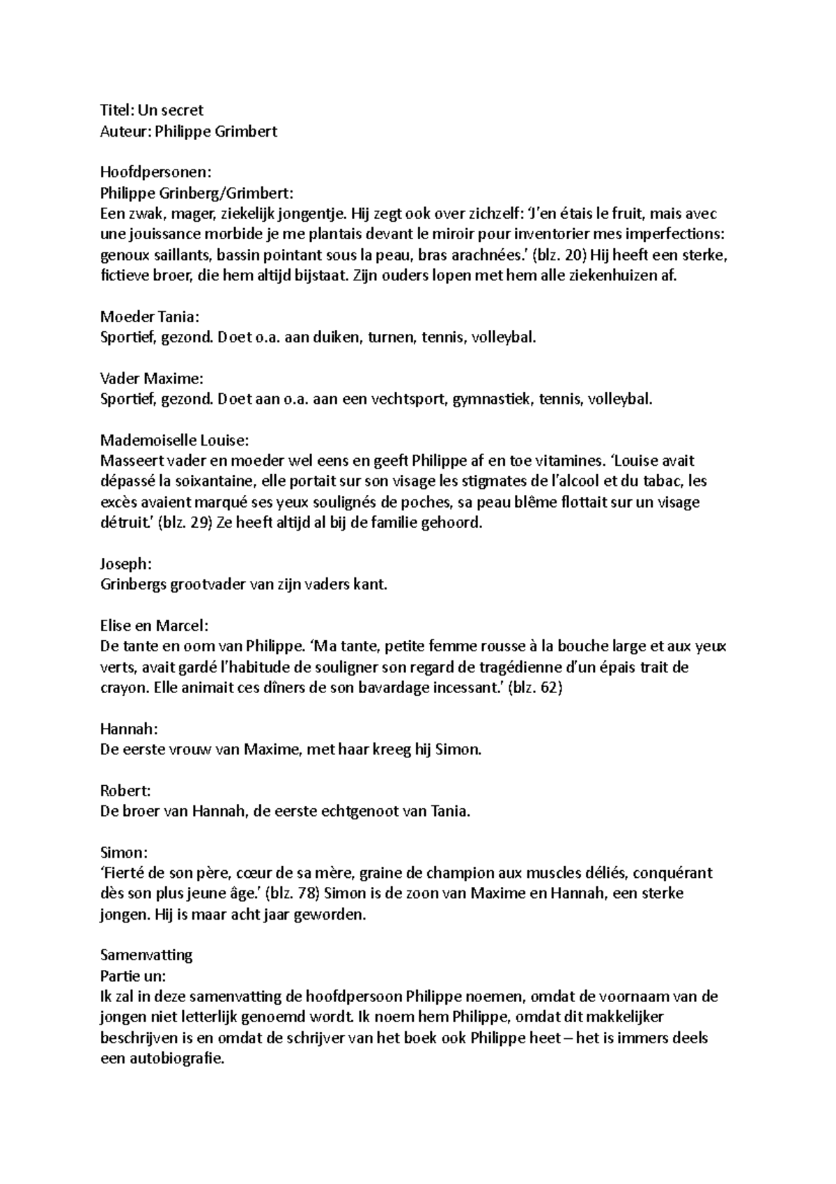 Boekjes frans - boek verslag - Titel: Un secret Auteur: Philippe ...