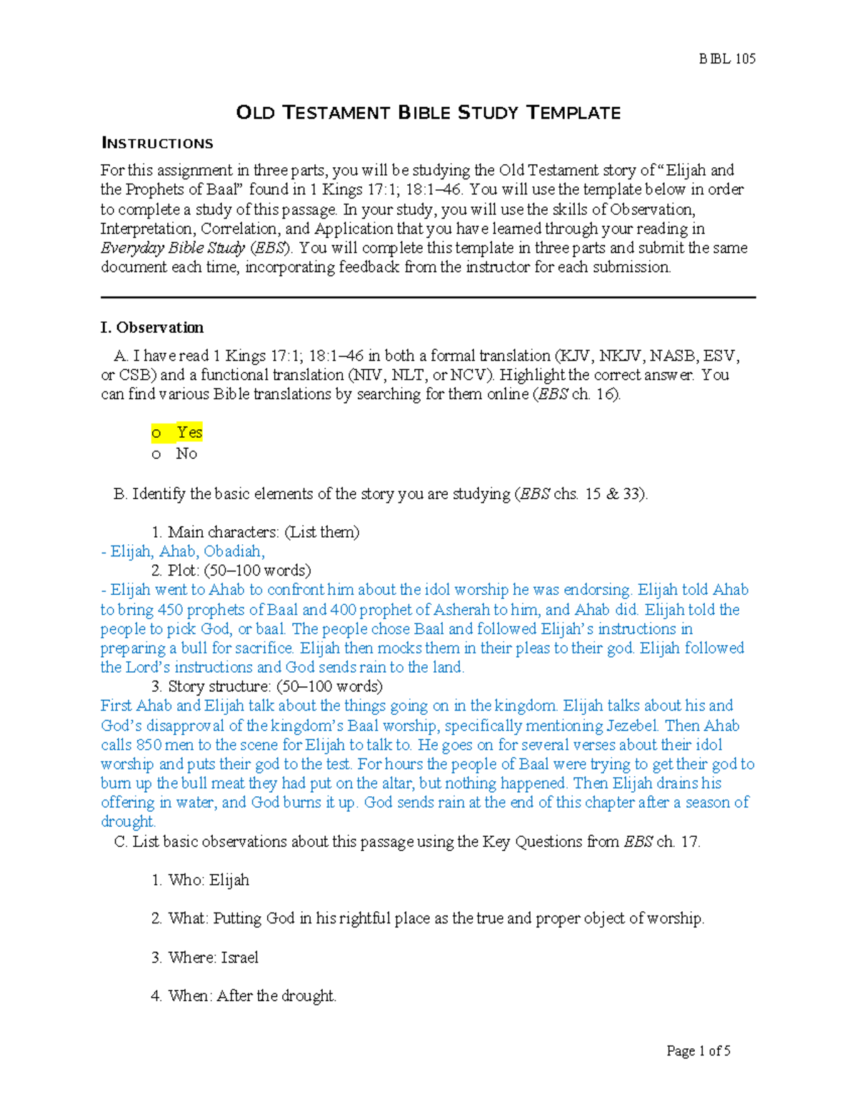 Old Testament Bible Study - OLD TESTAMENT BIBLE STUDY TEMPLATE ...
