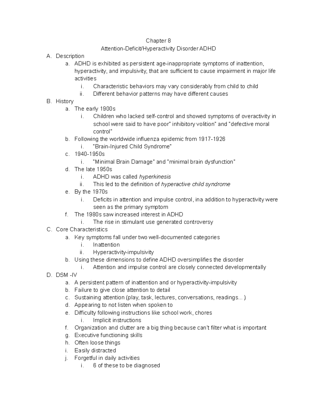 Psychology 315- ADHD - Child Psychopathology Notes on ADHD - Chapter 8 ...