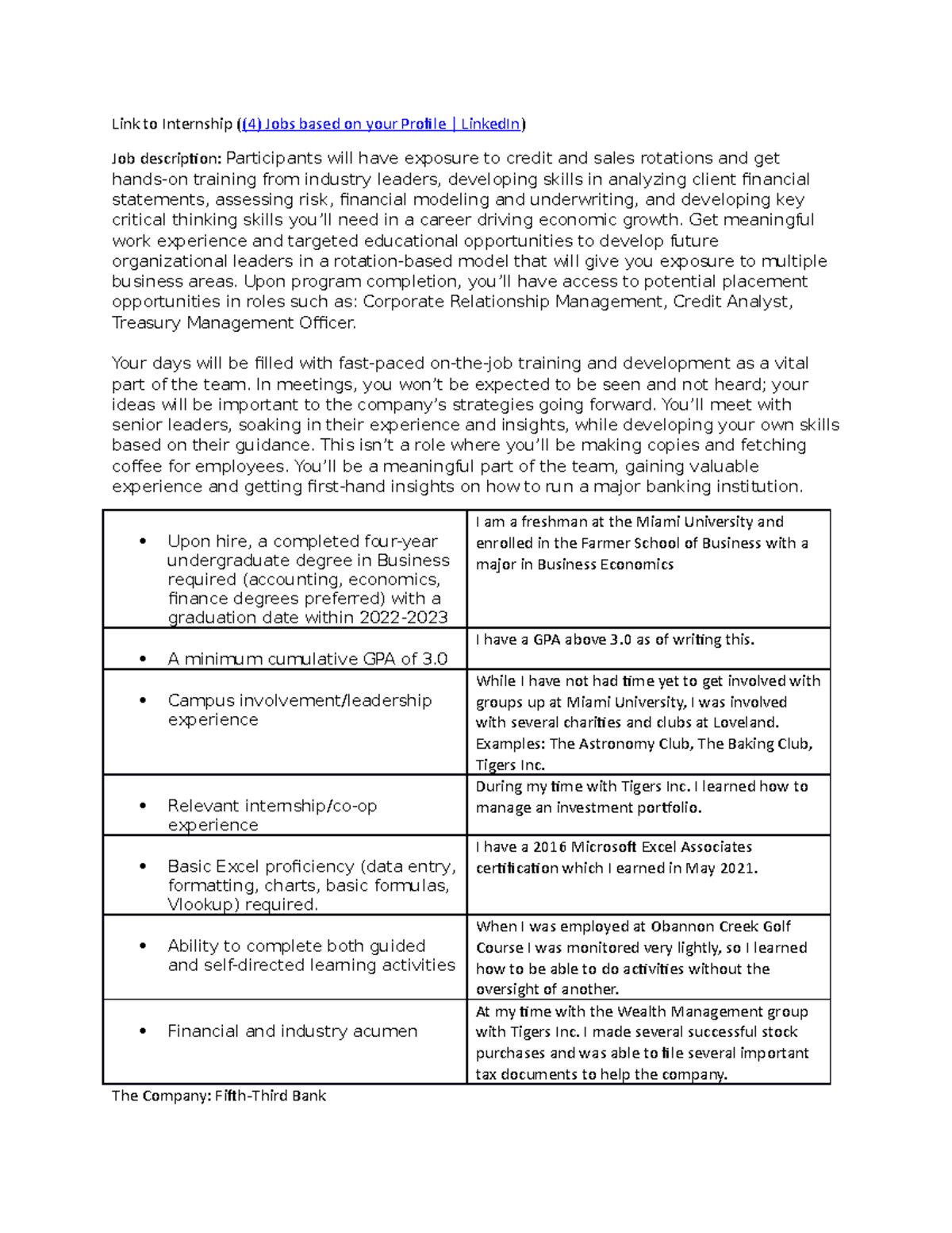 Internship Qualifications and Research - Link to Internship ((4) Jobs ...