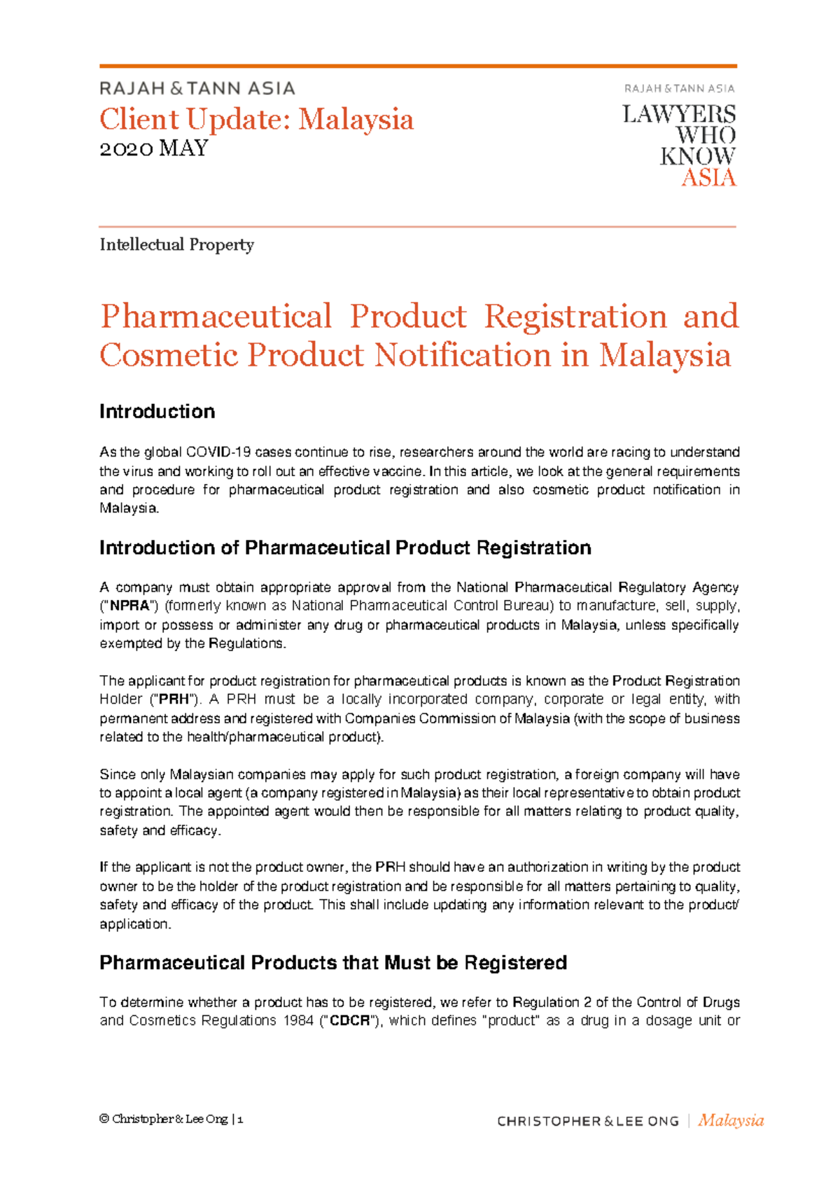 Pharmaceutical Product Registration and - 2020 MAY Intellectual ...