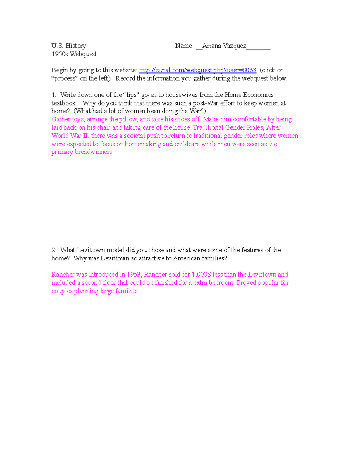 Copy of US II - 1950s Webquest - U. History Name: Ariana Vazquez ...