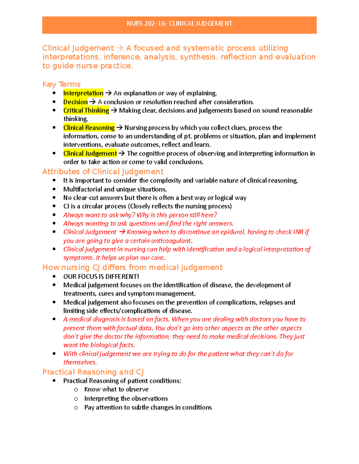 L6- Clinical Judgement - Clinical Judgement A focused and systematic ...
