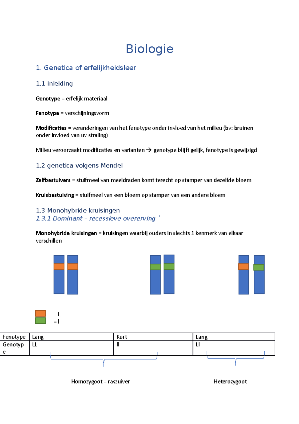 Biologie samenvatting - Biologie 1. Genetica of erfelijkheidsleer 1 ...