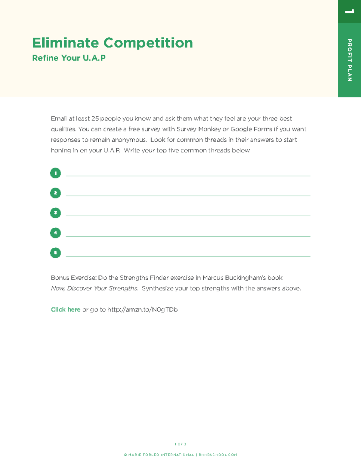 5. Eliminate Competition Fun Sheet - PROFIT PLAN 1 © MARIE FOR LEO ...