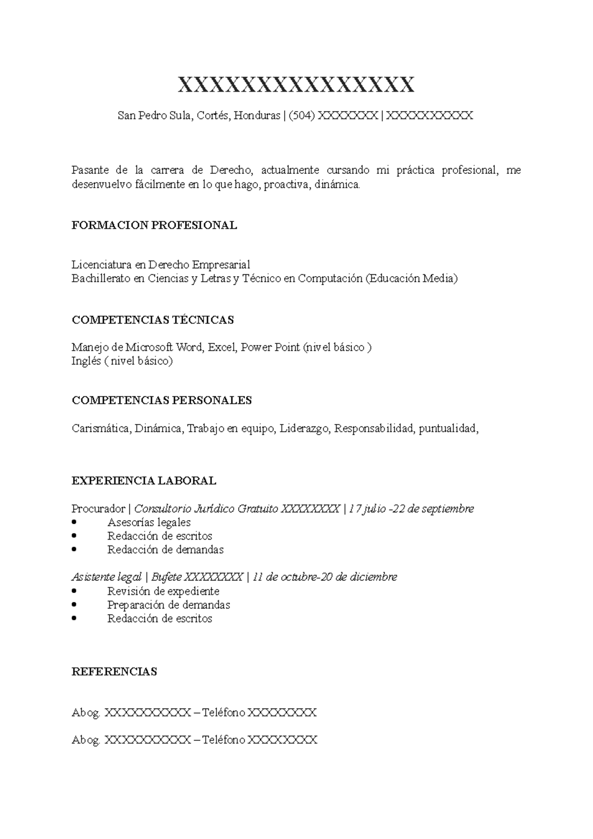 Plantilla CV 2 - XXXXXXXXXXXXXXX San Pedro Sula, Cortés, Honduras ...