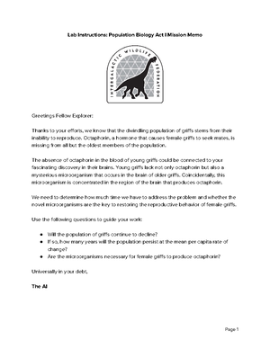 Lab Instructions Genetics and Evolution Act II Mission Memo - However, as is the case with many ...