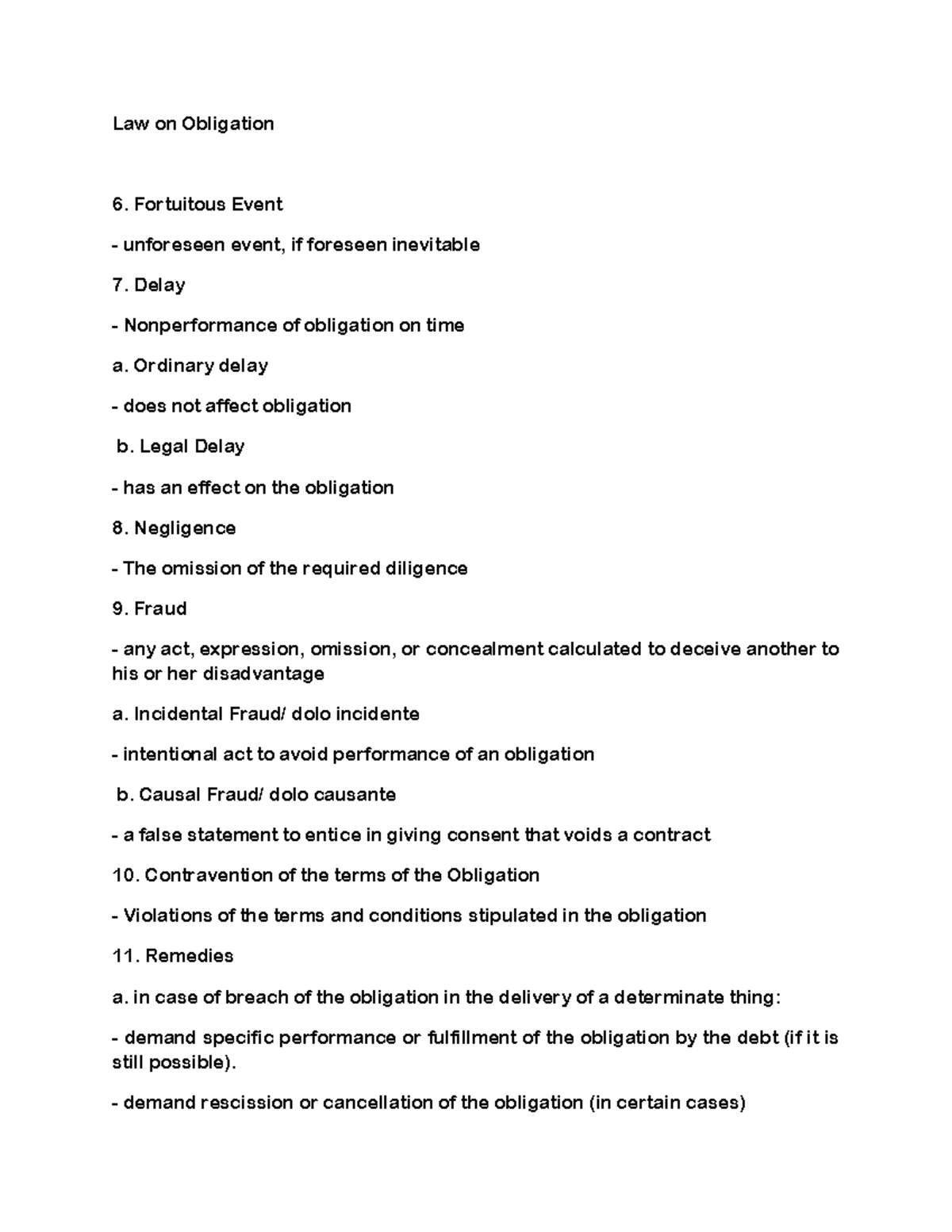 P2 Law on Obligation - Law on Obligation Fortuitous Event unforeseen ...