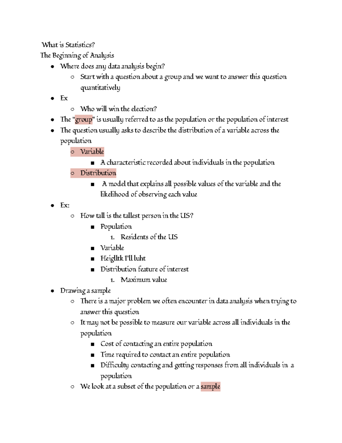 STAT 2120 Exam 1 Review Guide - What is Statistics? The Beginning of Analysis Where does any ...